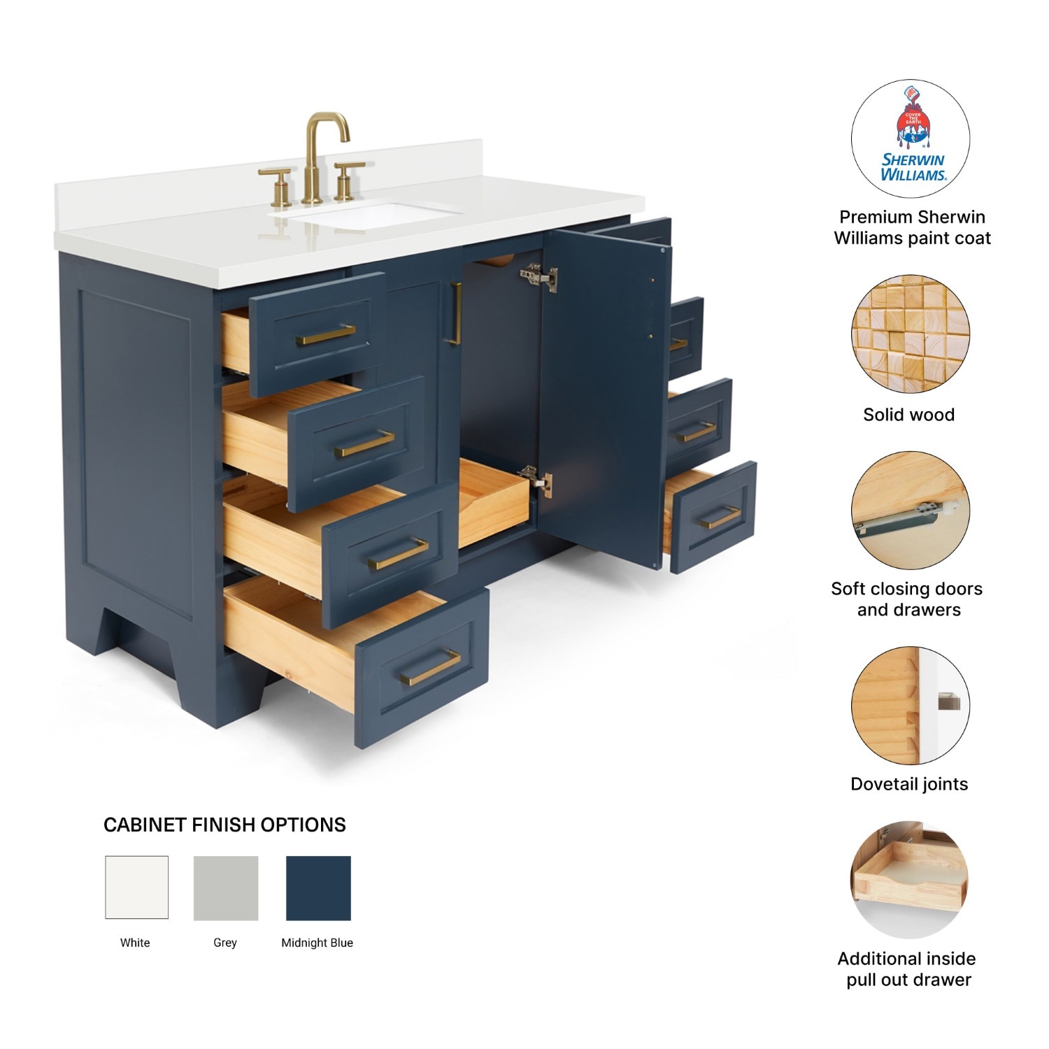 ARIEL Taylor 55-in Midnight Blue Undermount Single Sink Bathroom Vanity ...