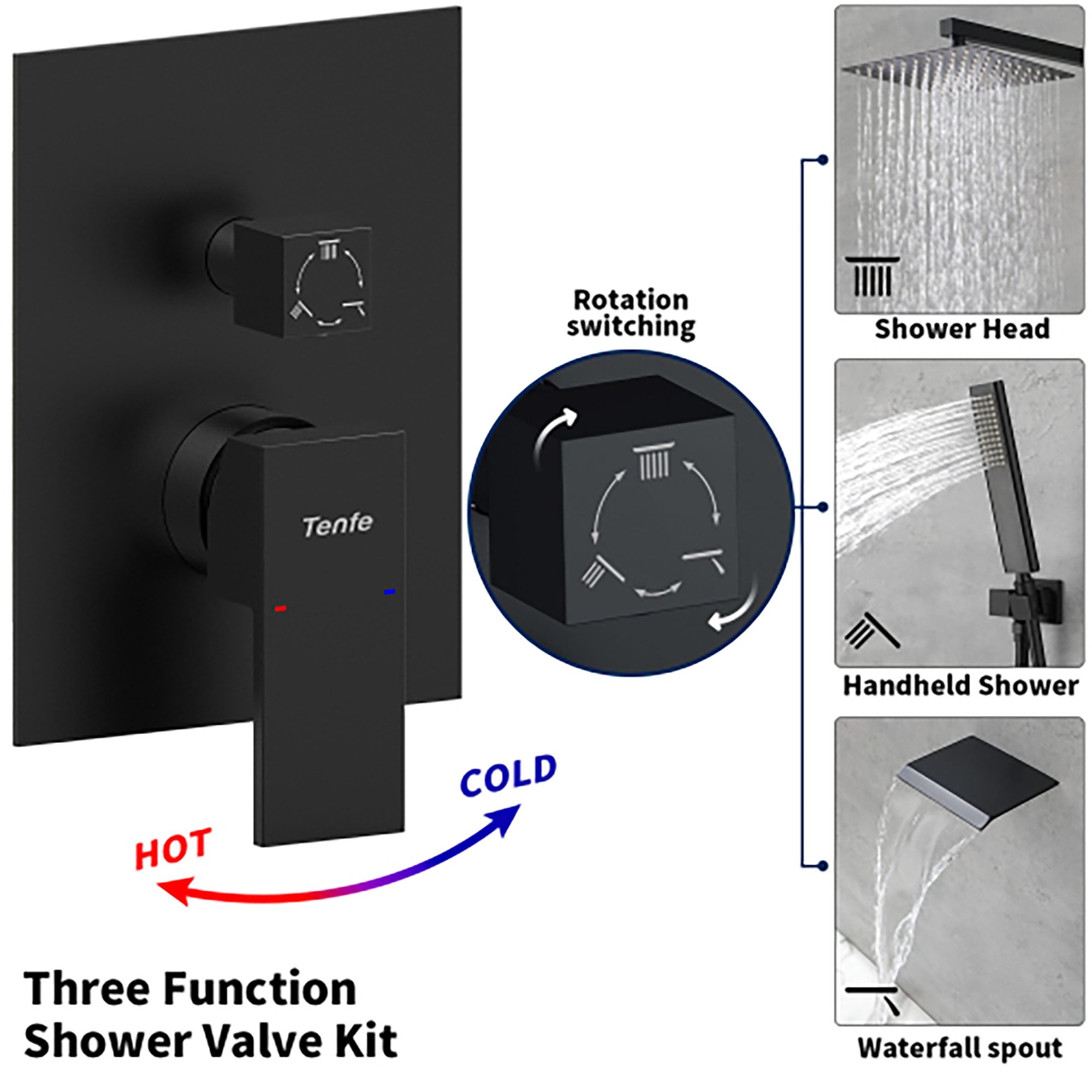 CASAINC Brushed Gold 12-in Built-In Shower Faucet System with 3-way ...