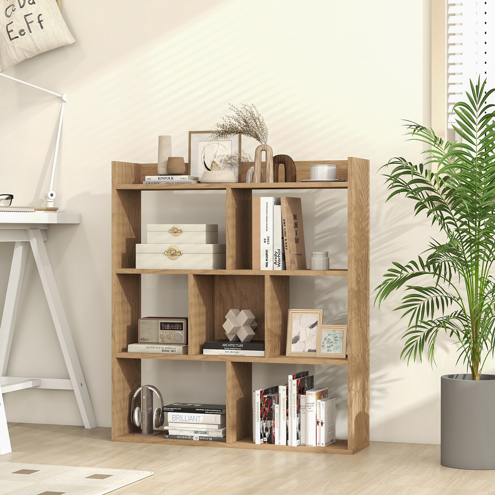 Slickblue Wooden Bookcase with Open Storage Cubes for Living Room Study ...
