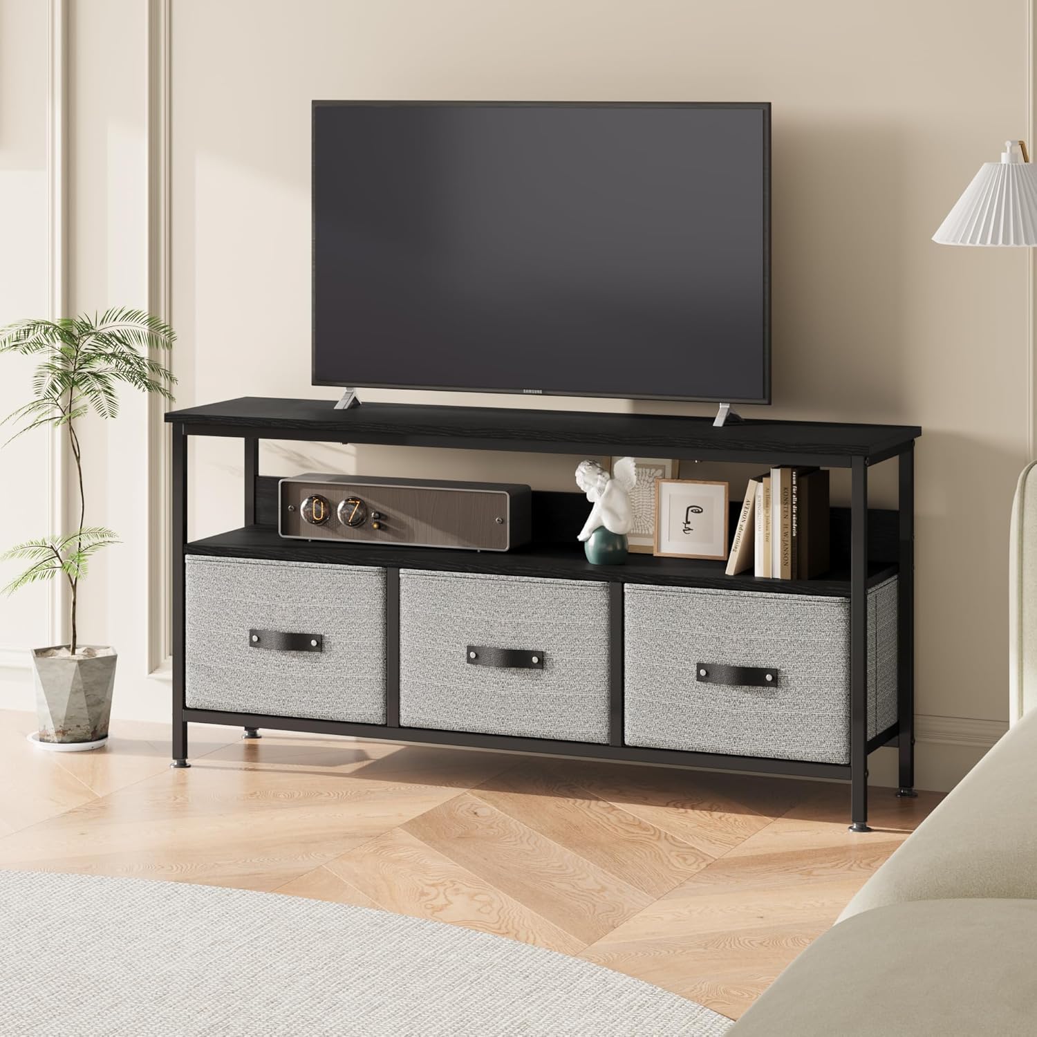 Garvee 55 Inch TV Stand for Living Room TV Stand with 3 Drawers Compact ...