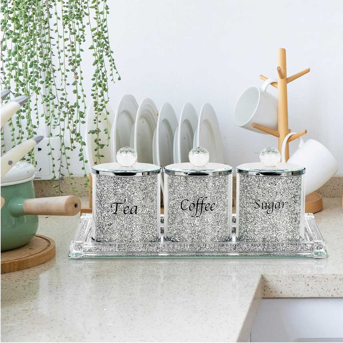 Aoibox Crystal Canister Set of 4 with Sparkly Crushed Diamonds for ...