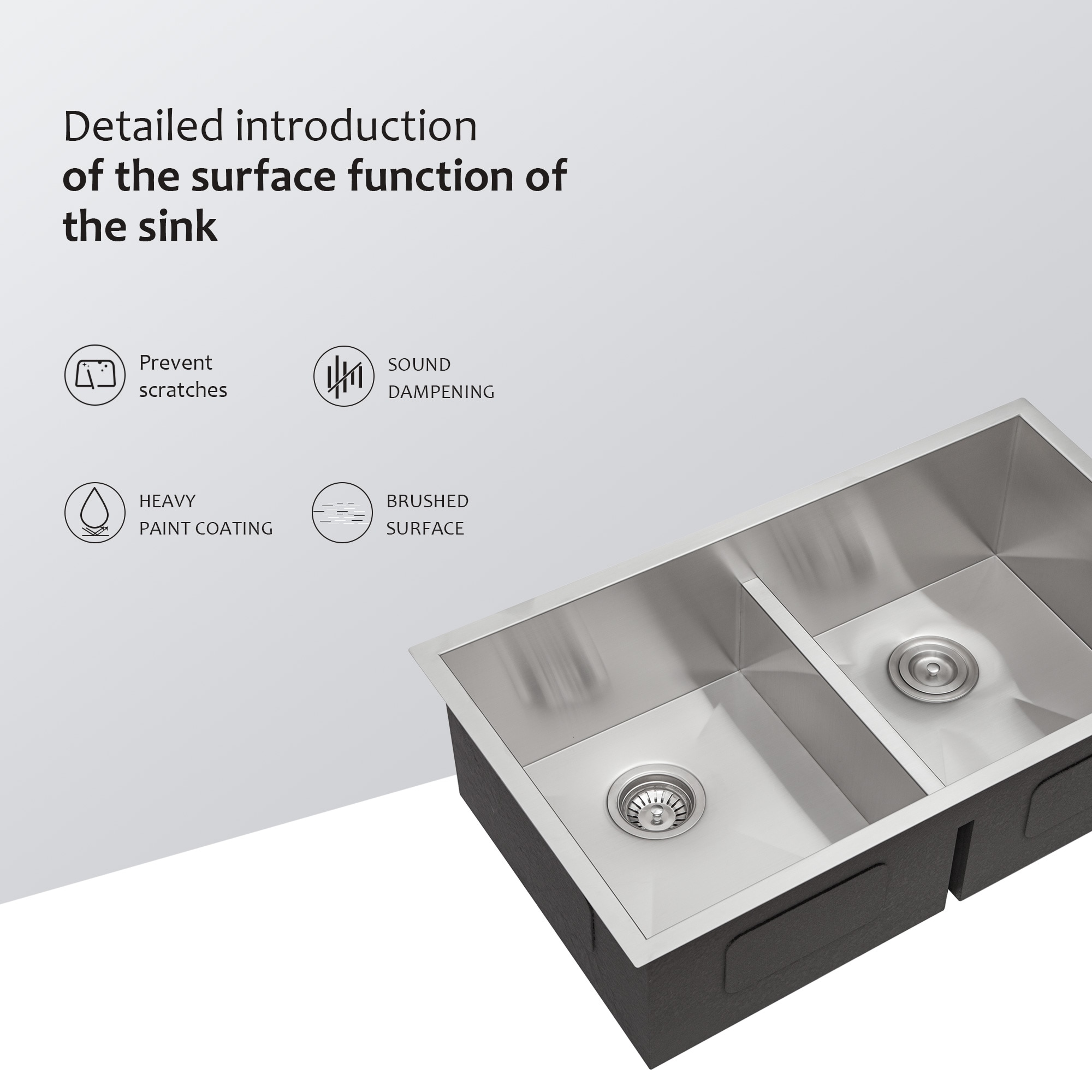LUXEYARD Double Bowl(50/50) Undermount Sink- 36in x 19in x 10in Double ...