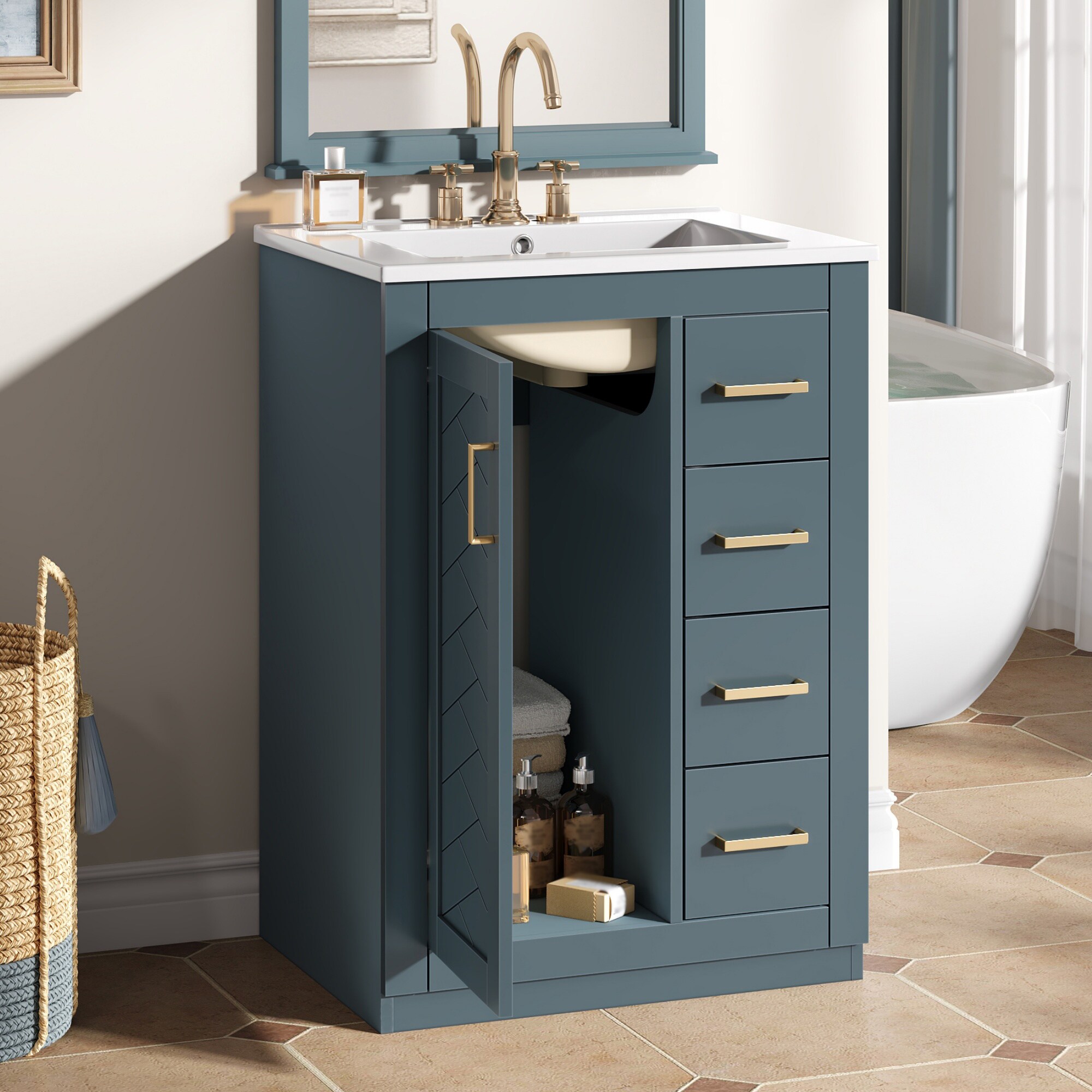 Huluwat 24-Inch Bathroom Vanity with Integrated Ceramic Sink Bathroom ...