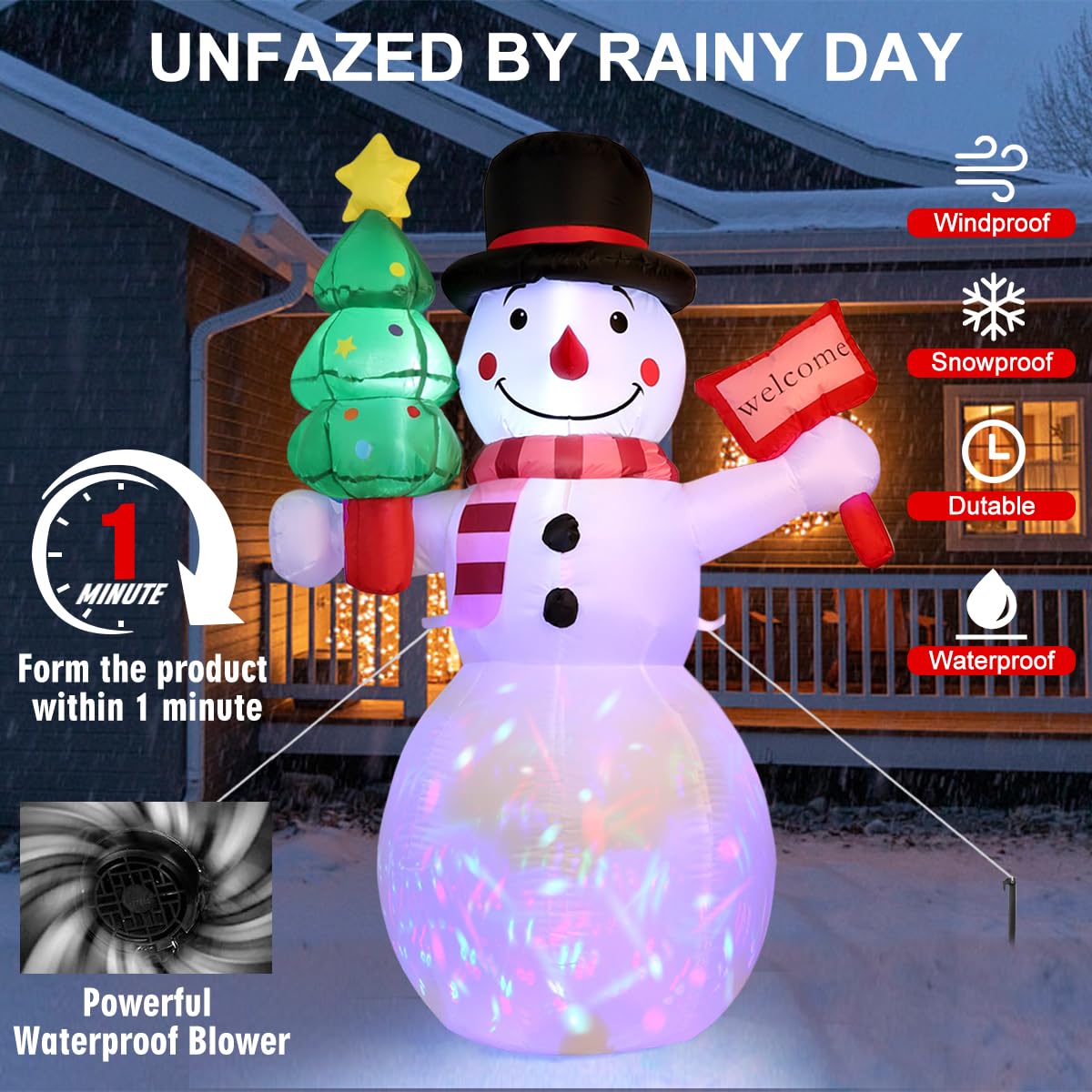 Etokfoks 5ft Inflatable Snowman Christmas Outdoor Decoration with LED ...