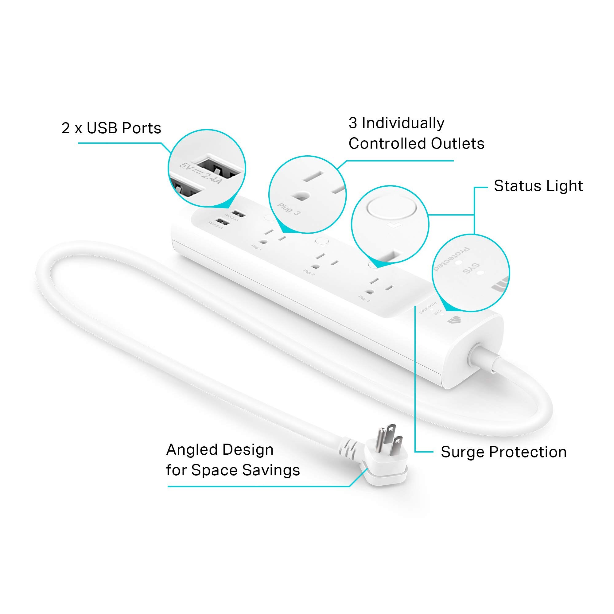 U Brands smart Plug Power Strip Surge Protector with 3 Individually ...