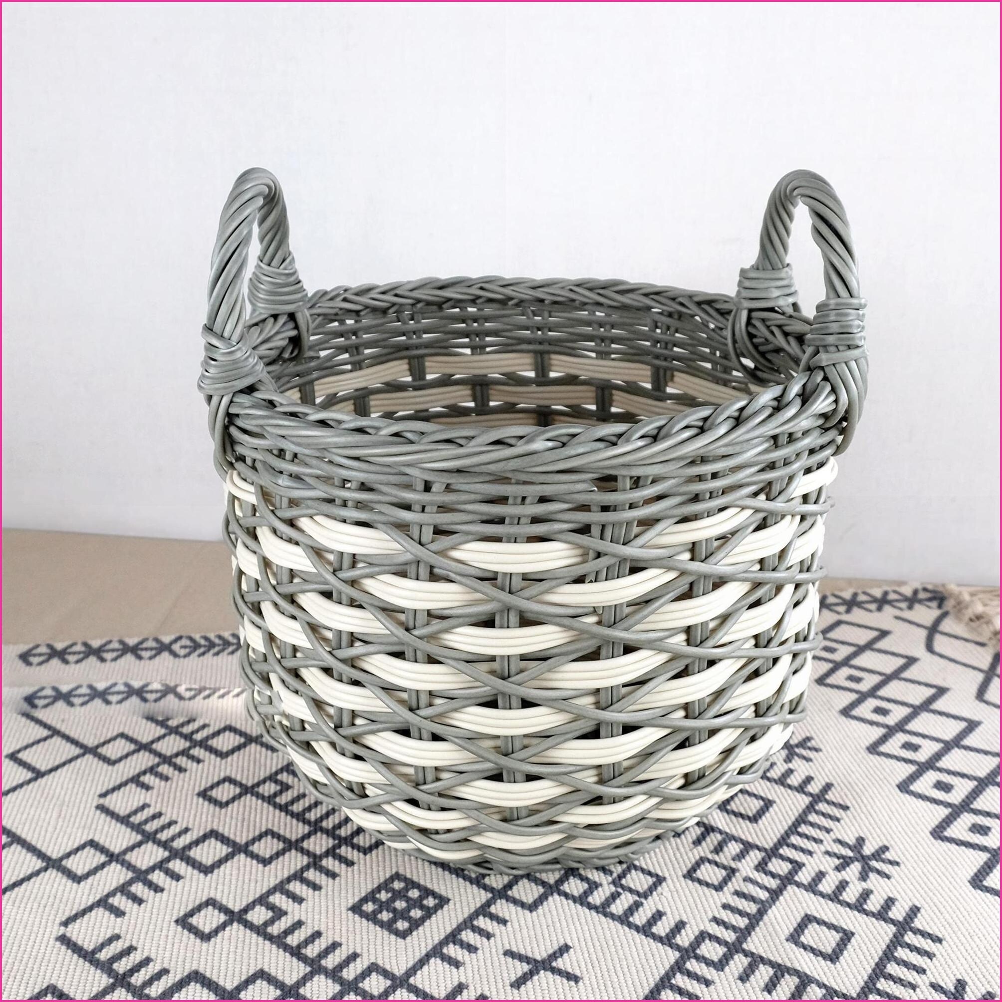 Watnature Planter 3-Pack Stackable Hand Woven Slate Gray Wicker Baskets ...