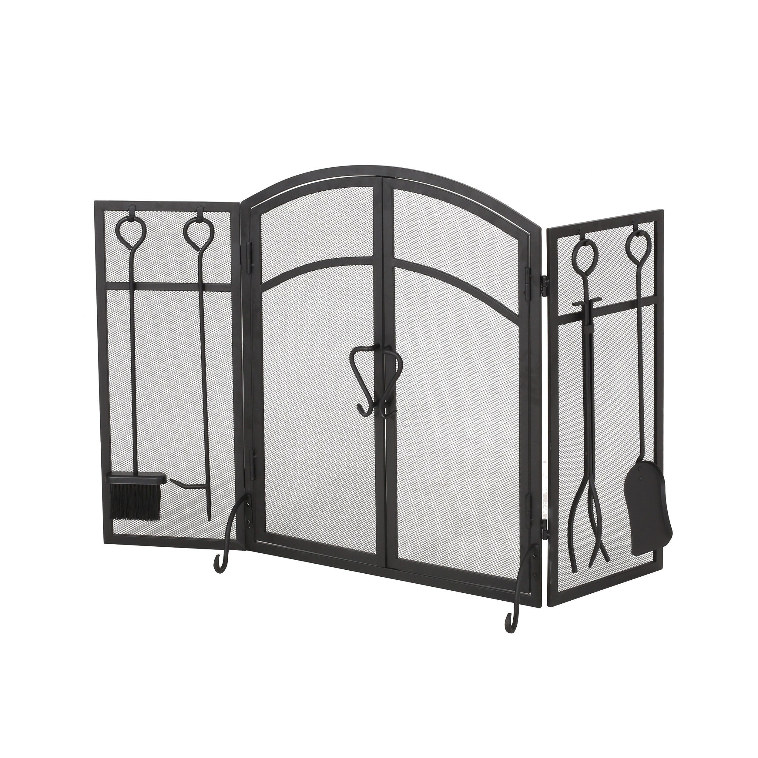 LOVMOR Iron Folding Fireplace Screen With Door and Tools Matte Black in ...