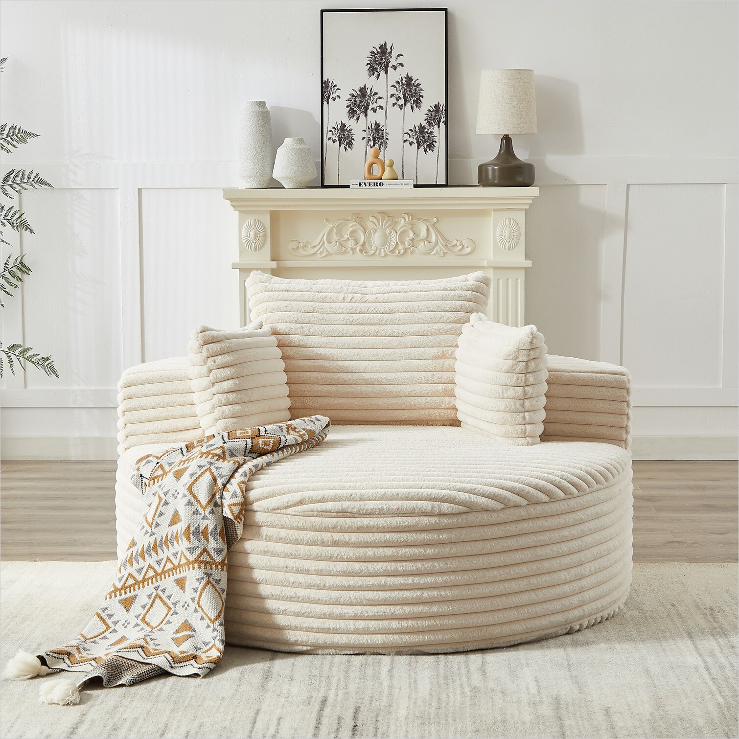 Naturefalls Round Corduroy Single Sleeper Sofa Linen Beige Fluffy ...