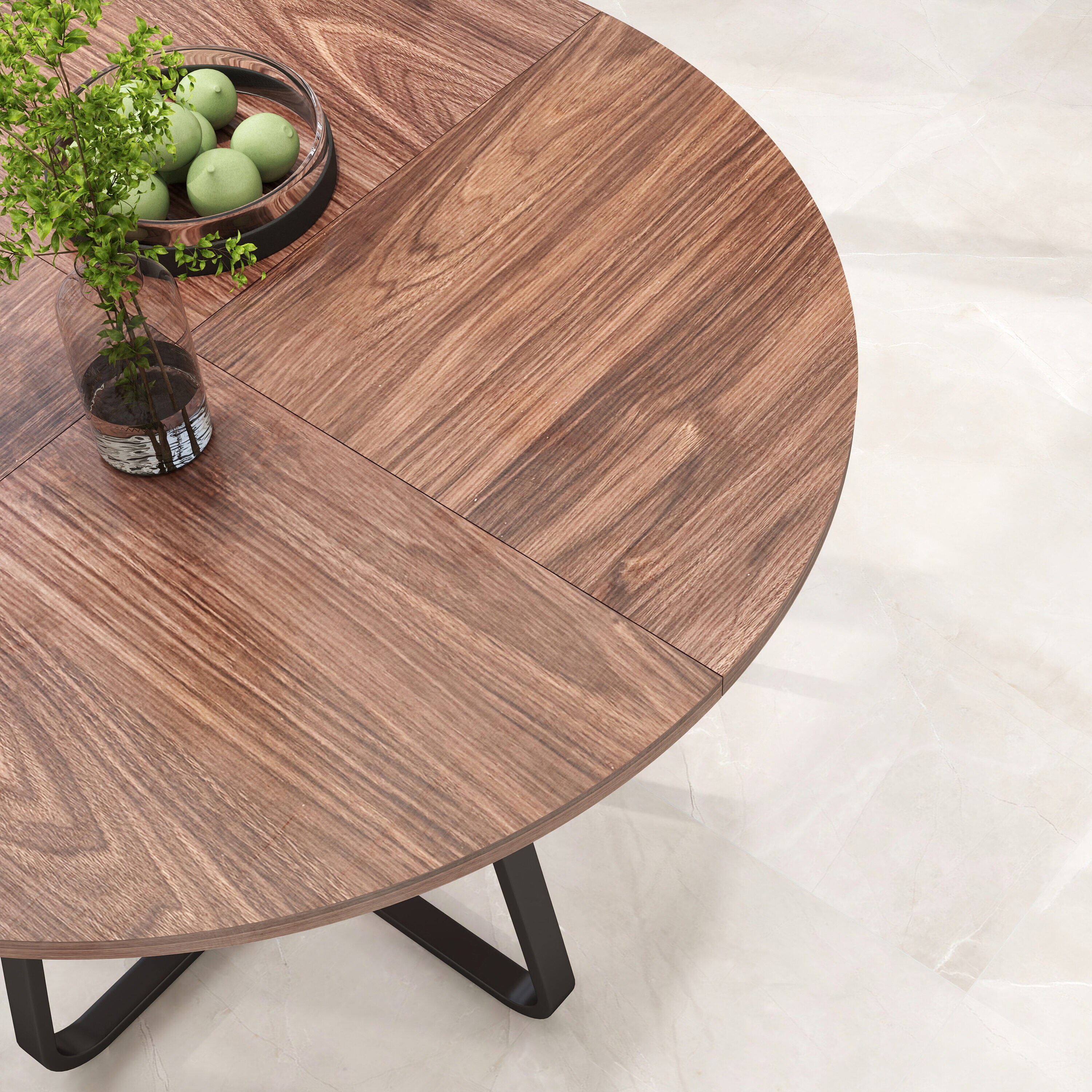 JUSHUA Round Dining Table for 4-6 people MDF wood tabletop with metal X ...