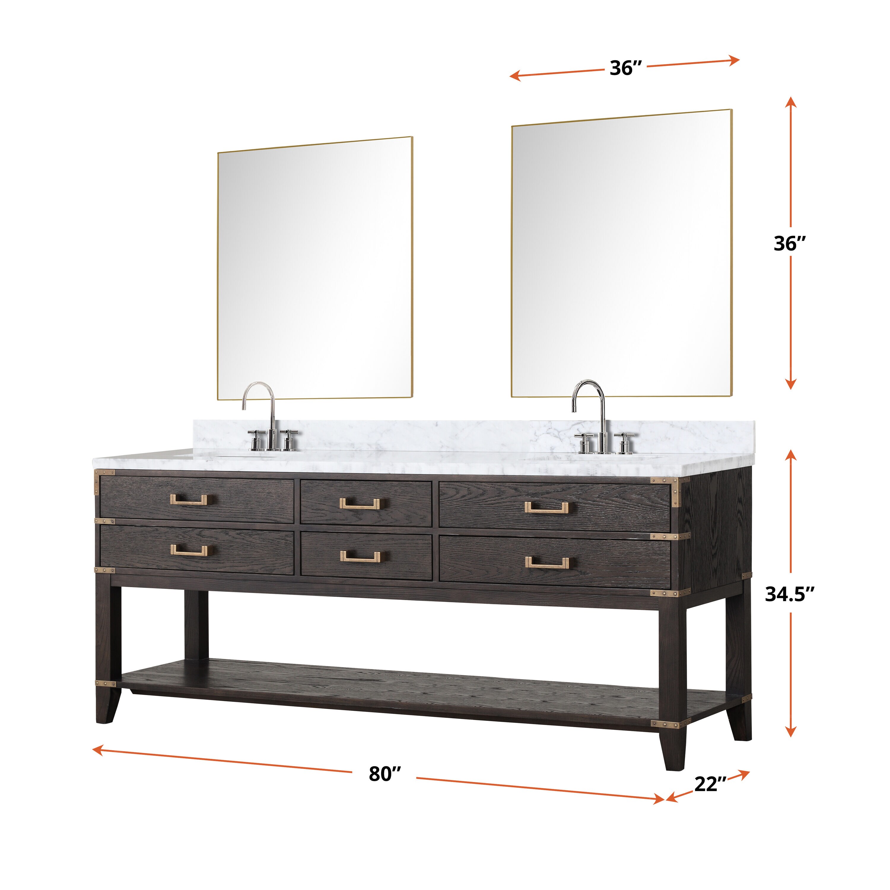 Lexora 80-in Brown Oak Undermount Double Sink Bathroom Vanity with ...