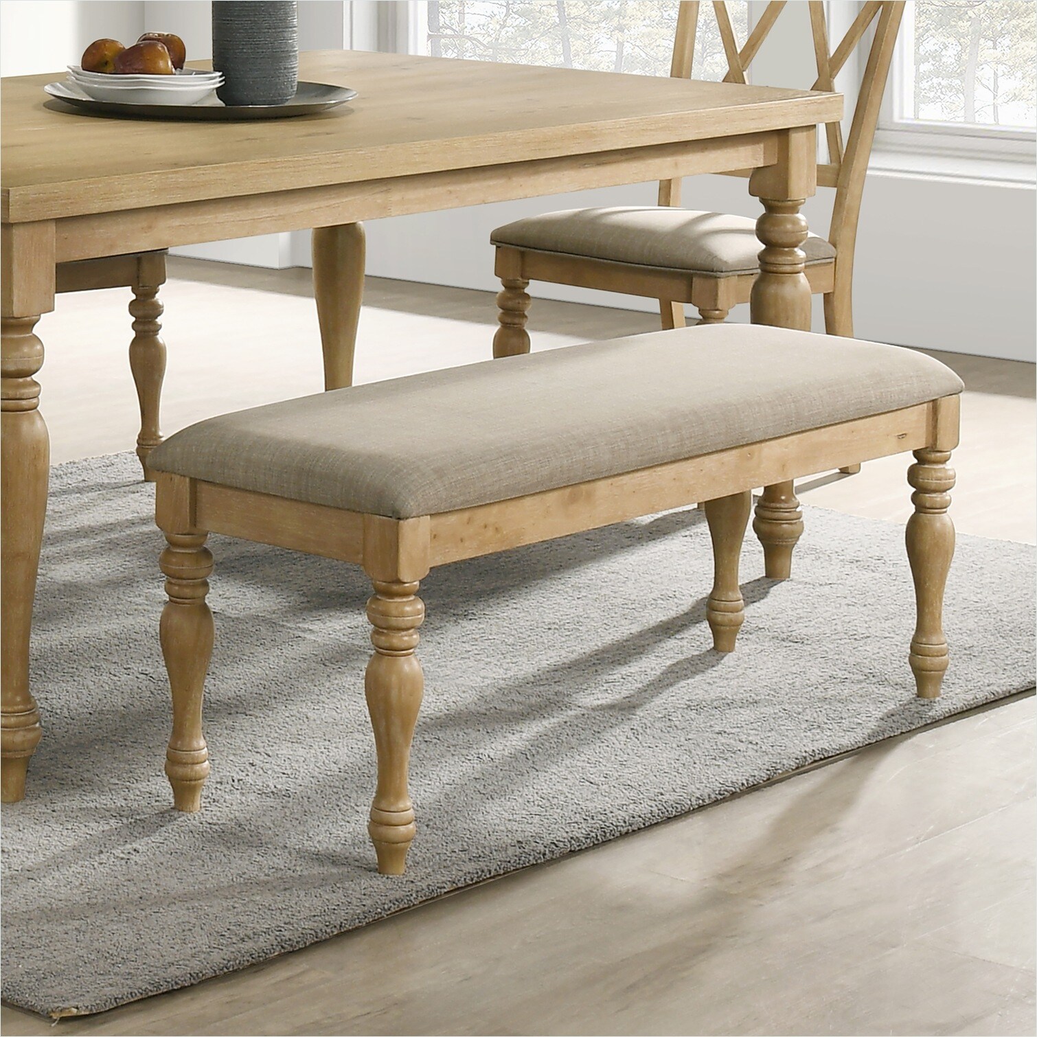 SunJet Light Oak Finish Upholstered Dining Bench for Cozy Meals ...