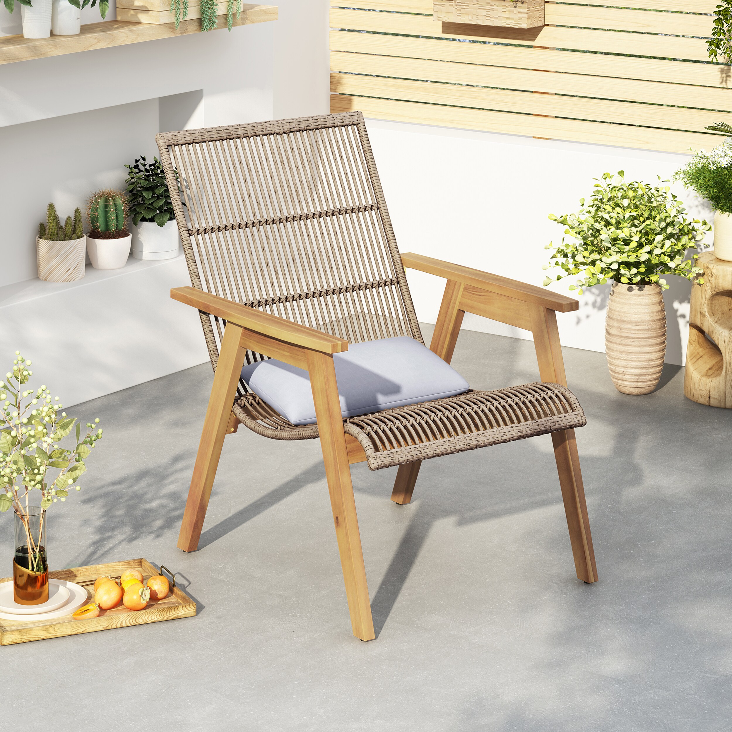 Moda Furnishings GIGI Set of 2 Wicker Teak Wood Frame Stationary ...