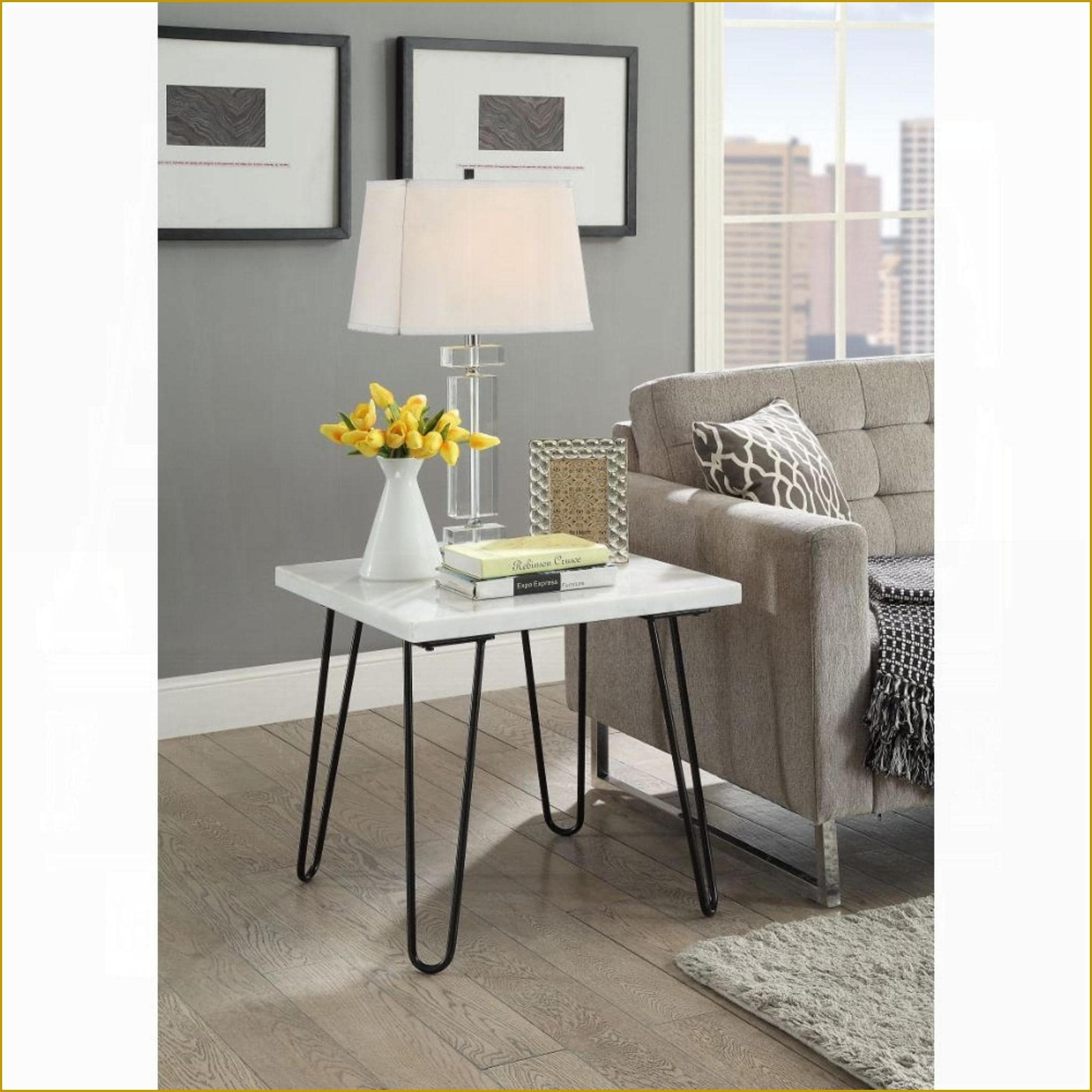 Watnature Modern White Marble Coffee Table for Living Room Black Metal ...