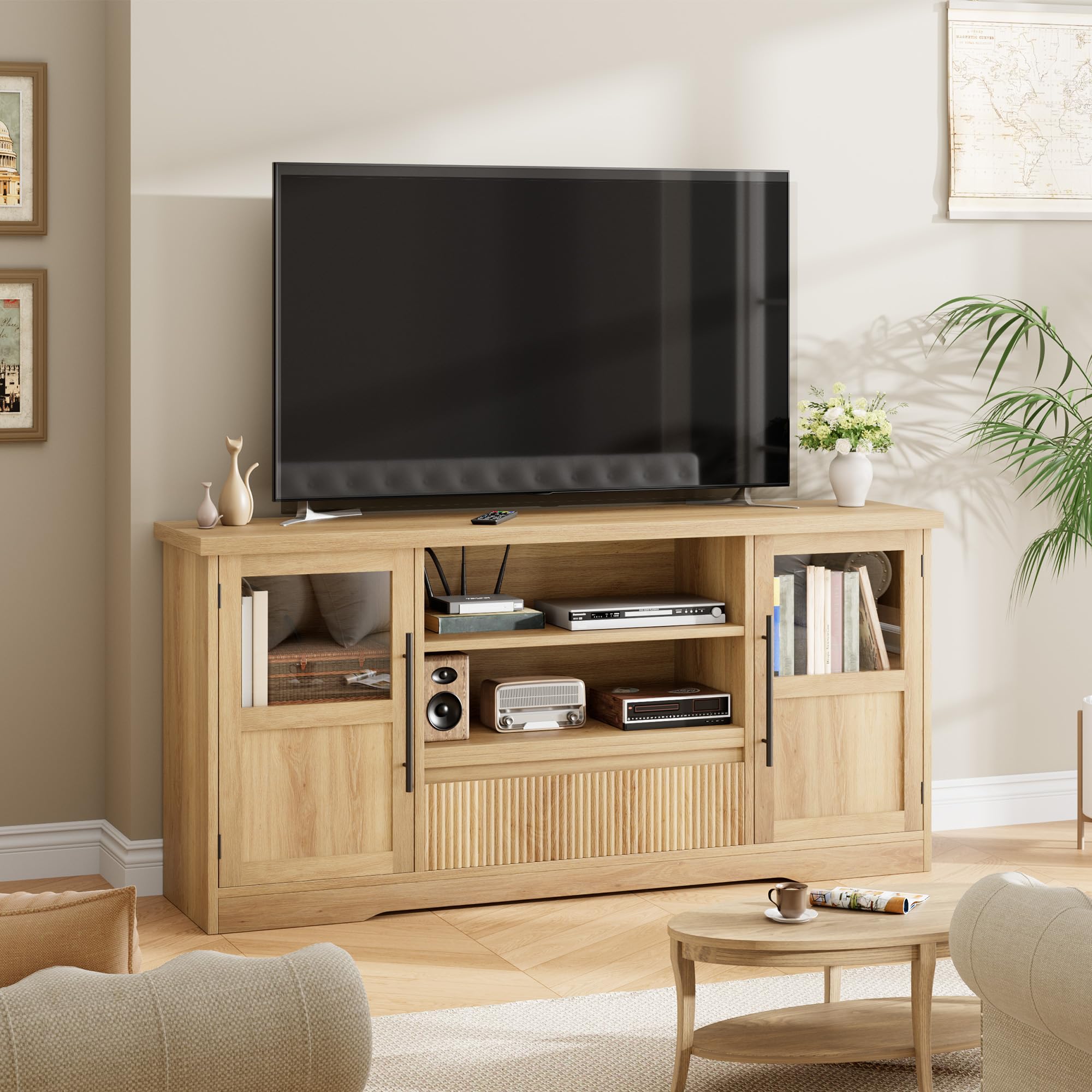 GarveeLife 63-in TV Stand for TVs up to 72-in Wave-Pattern Media ...