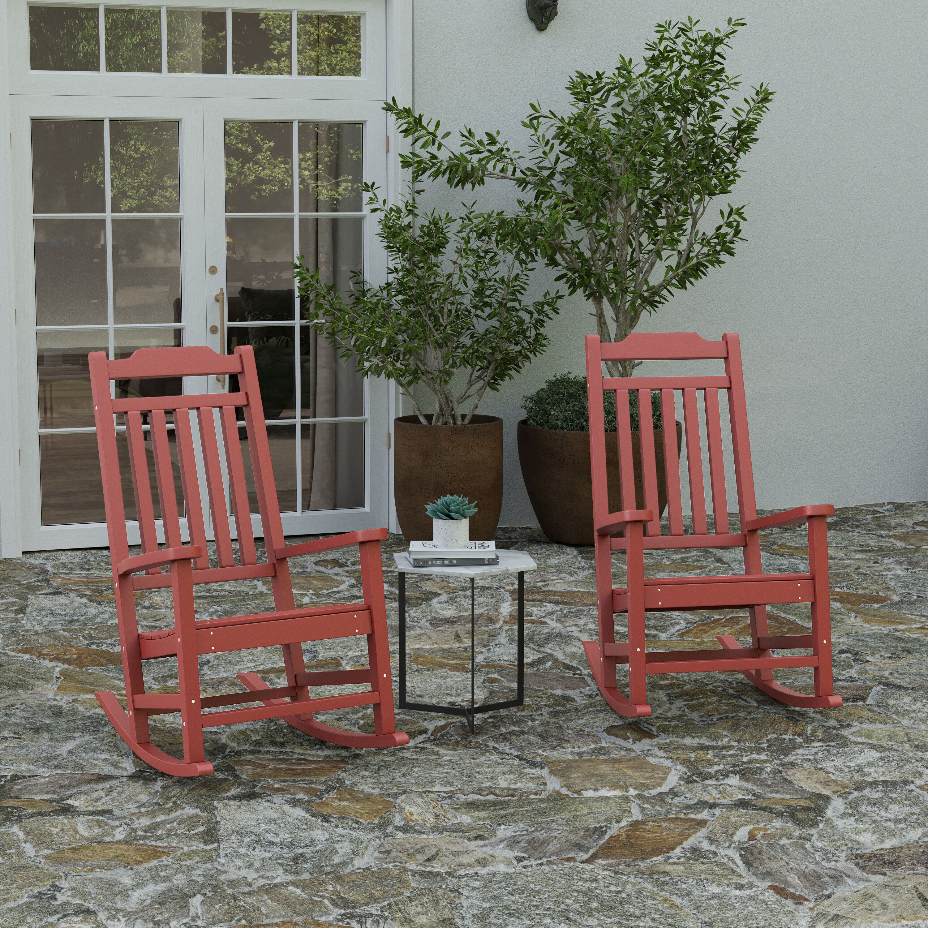 Merrick Lane Set of 2 Hillford Red Poly Resin Indoor/Outdoor Rocking ...