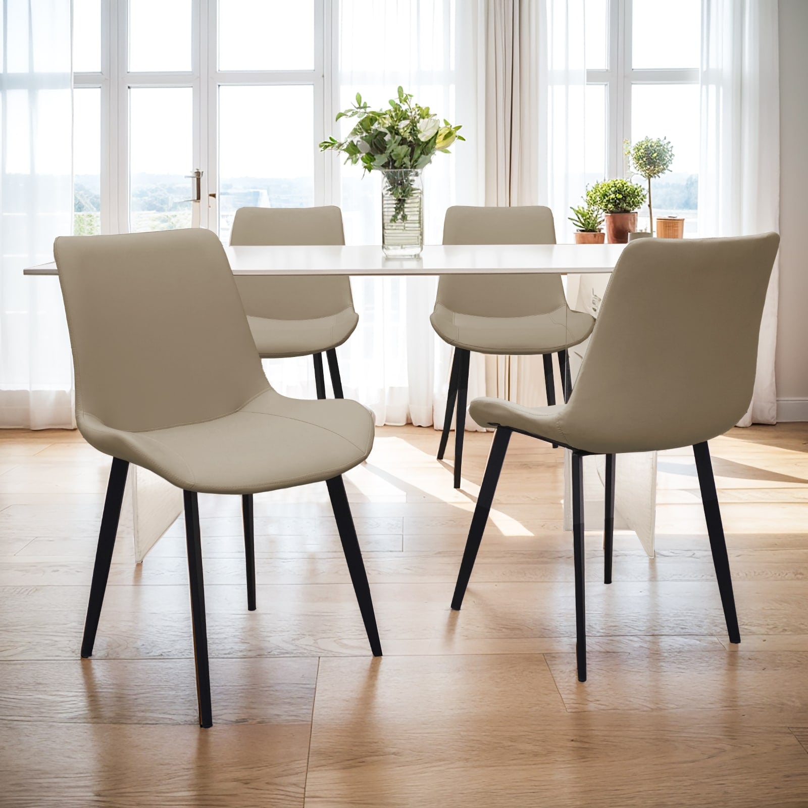 Huluwat Tan PU Leather Dining Chair with Metal Legs; Modern Upholstered ...