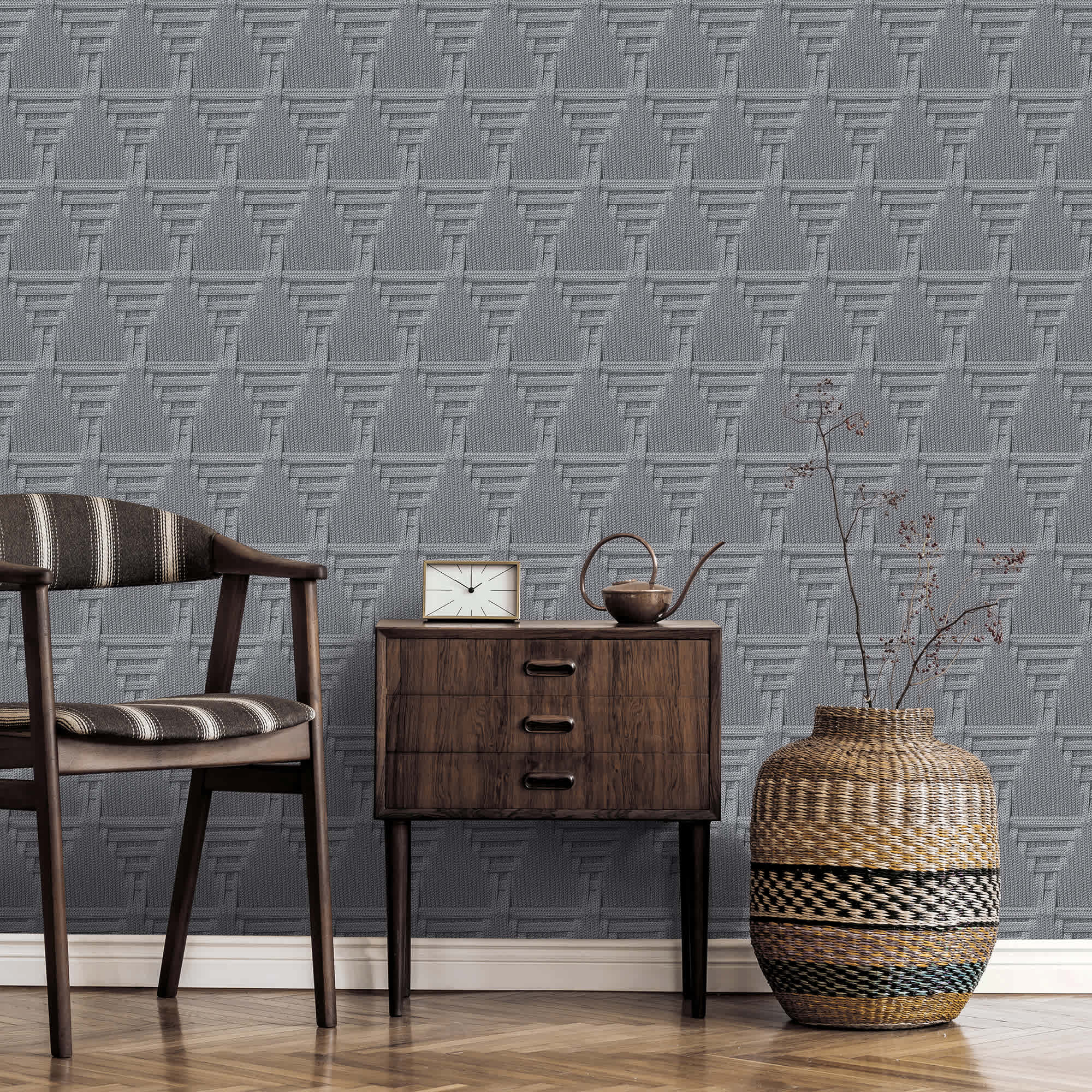 Veer Decor Rope Weave Diamond Dark Gray Wallpaper in the Wallpaper ...