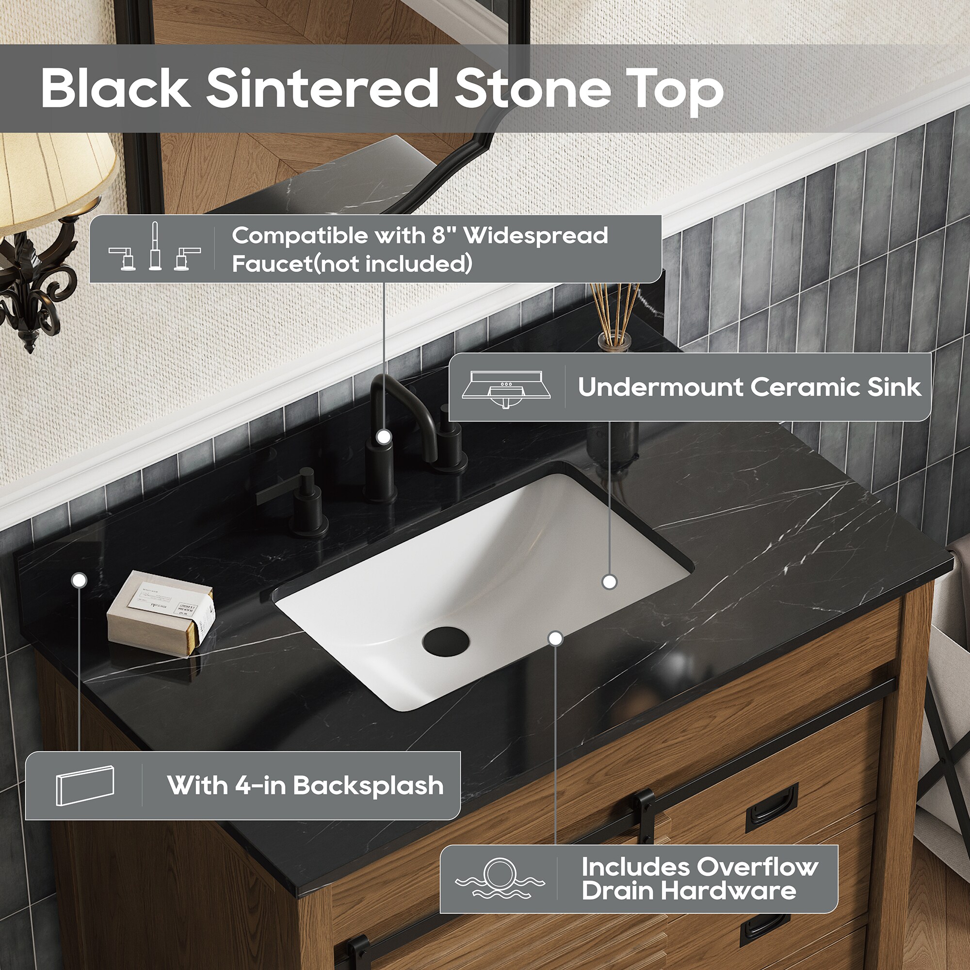 DELUXE LIVING Tomboy 36-in Brown Oak Undermount Single Sink Bathroom ...