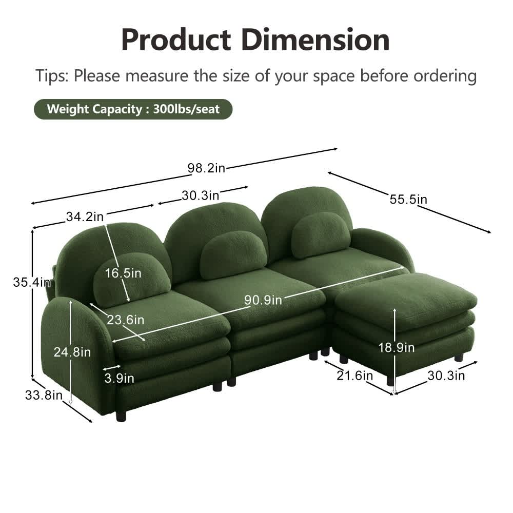 Coolbibila 3 Seat Cloud Green Like Modular Teddy Fabric Sectional Sofa ...