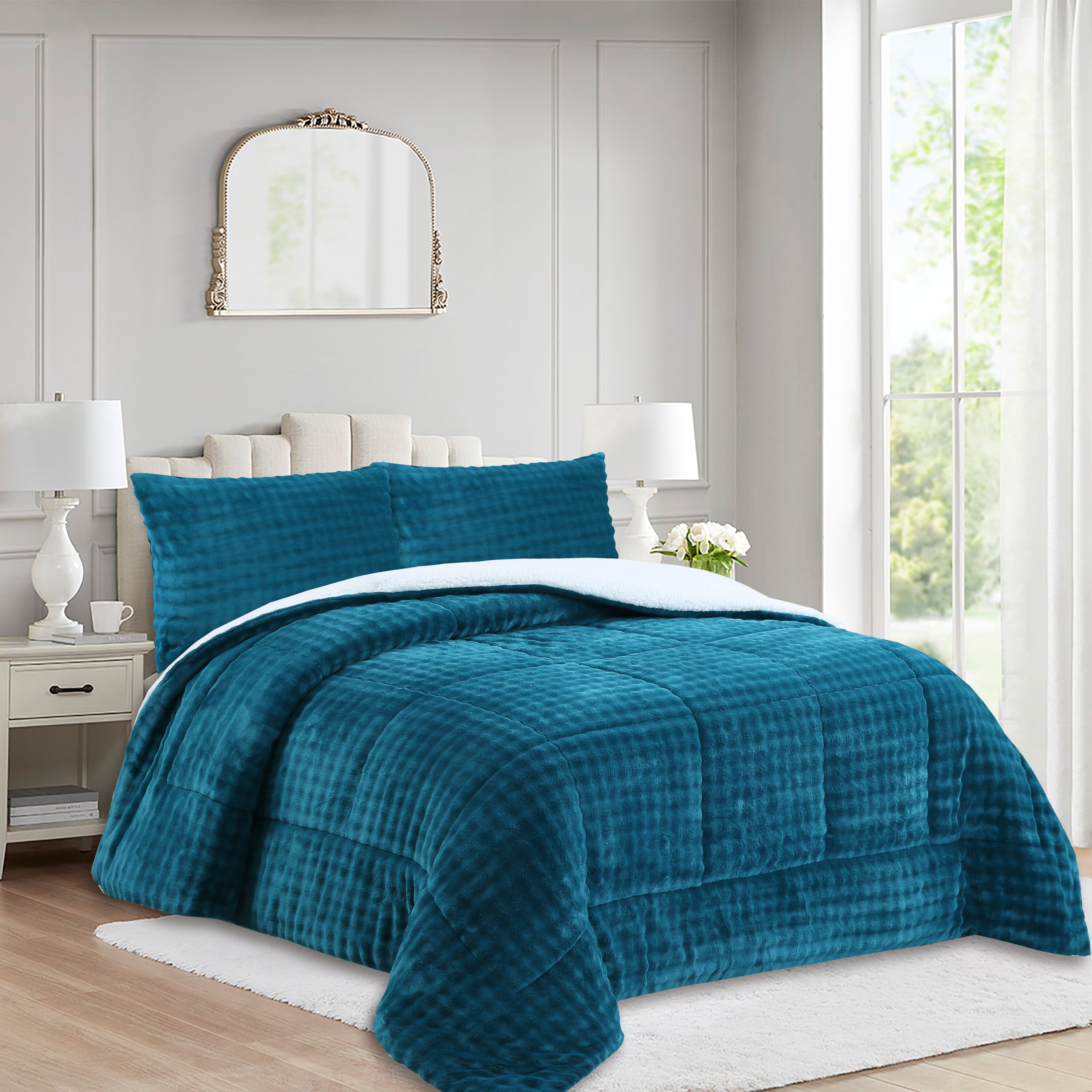 MarCielo ME54 3-Pieces Soft Flannel Bubble Queen Size Comforter Set in ...