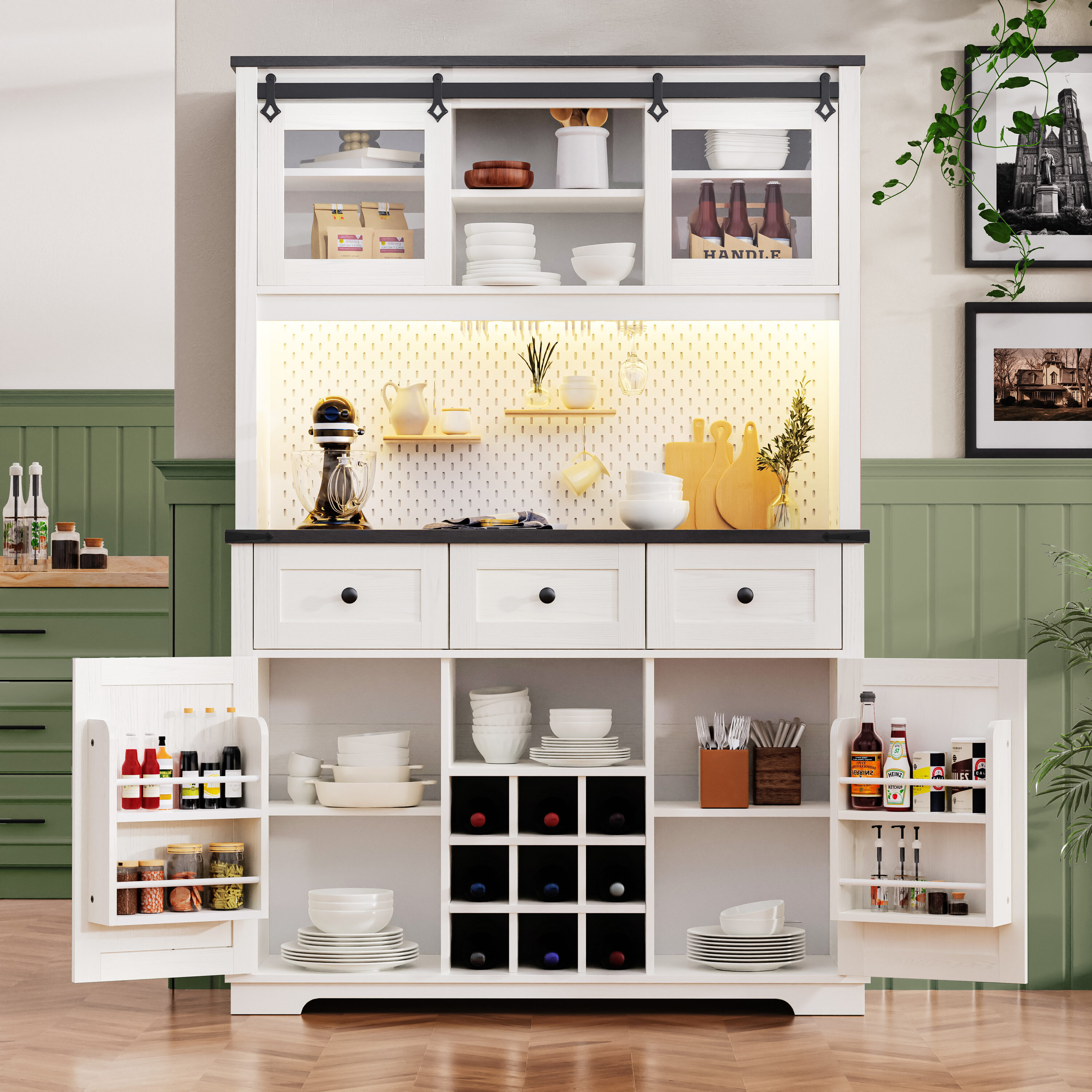 Xspracer White MDF Base with Wood Wood Top Rolling Kitchen Island ( 14 ...