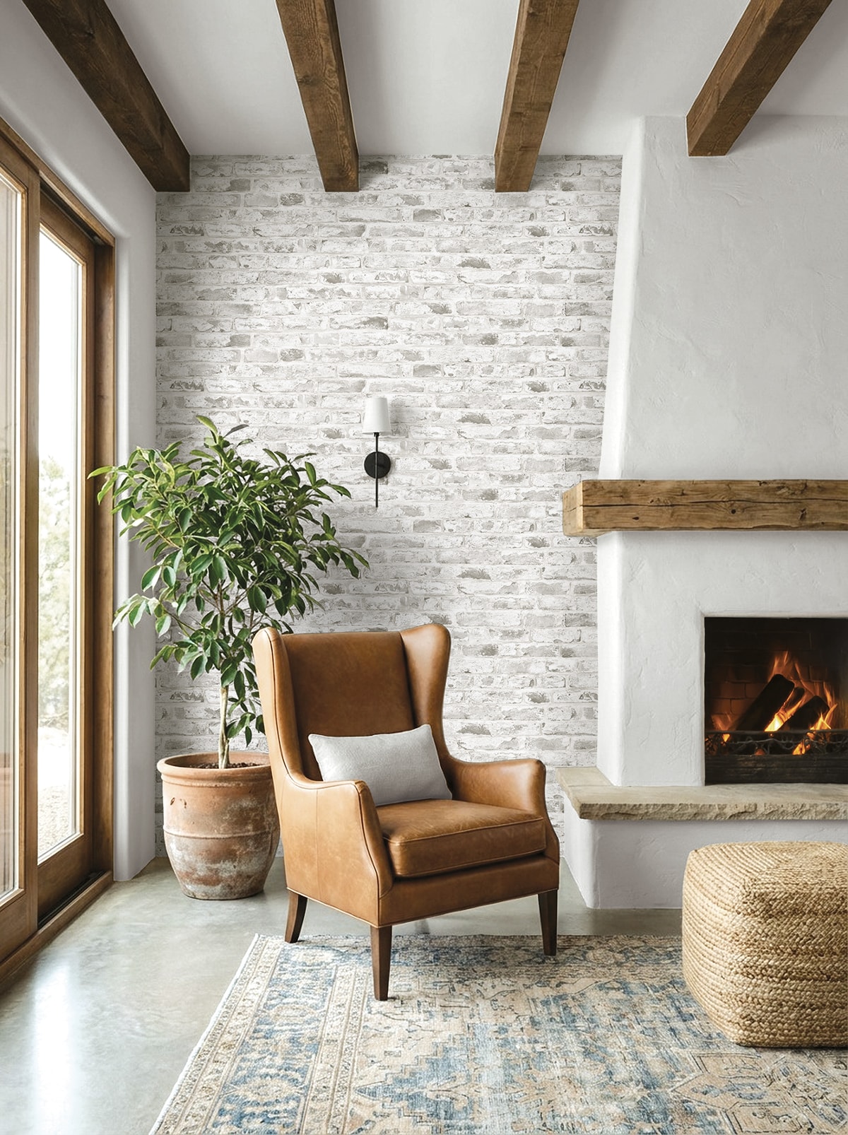 NextWall 15.38-sq ft Pearl Grey Vinyl Brick Self-adhesive Peel and ...