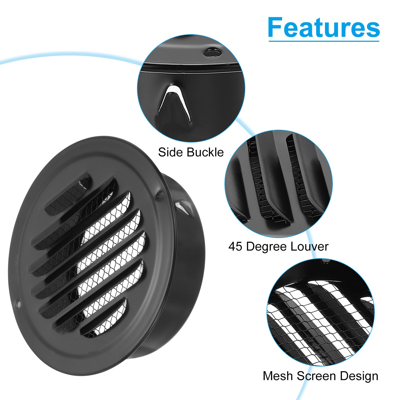 PATIKIL 5-Inch Round Air Vent Cover Stainless Steel Louvered Wall Inlet ...