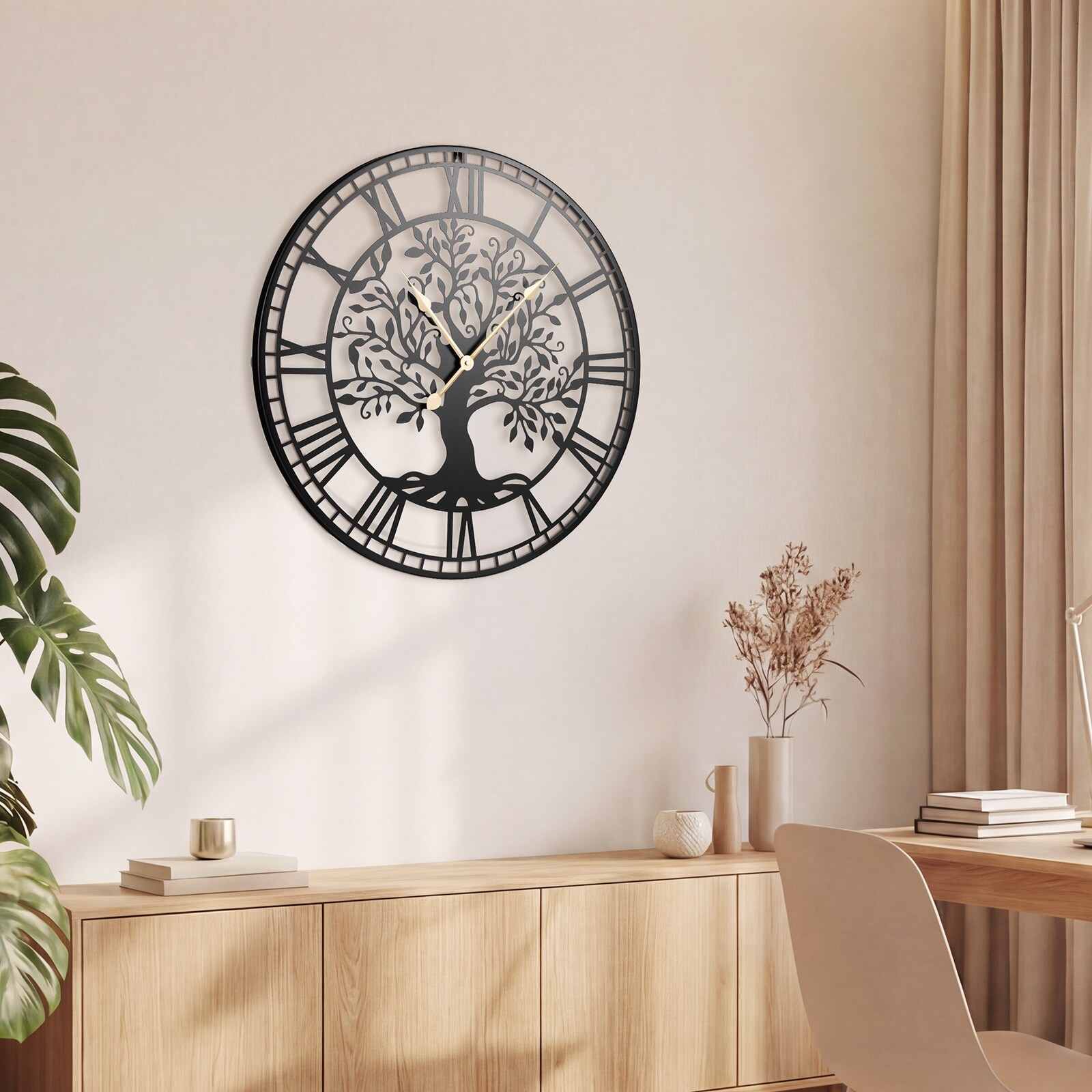 Slickblue Large Wall Clock 27 Inch Tree of Life Big Metal Wall Clock ...