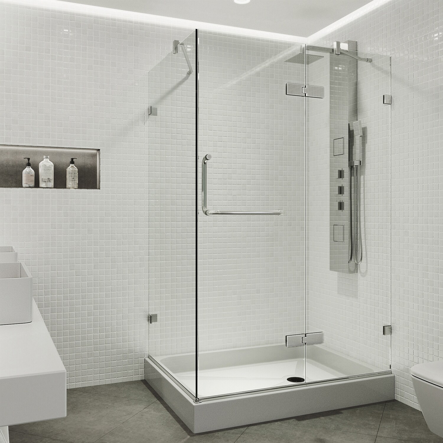 VIGO Monteray 40-in W x 79-in H Single Frameless Hinged Chrome Standard ...