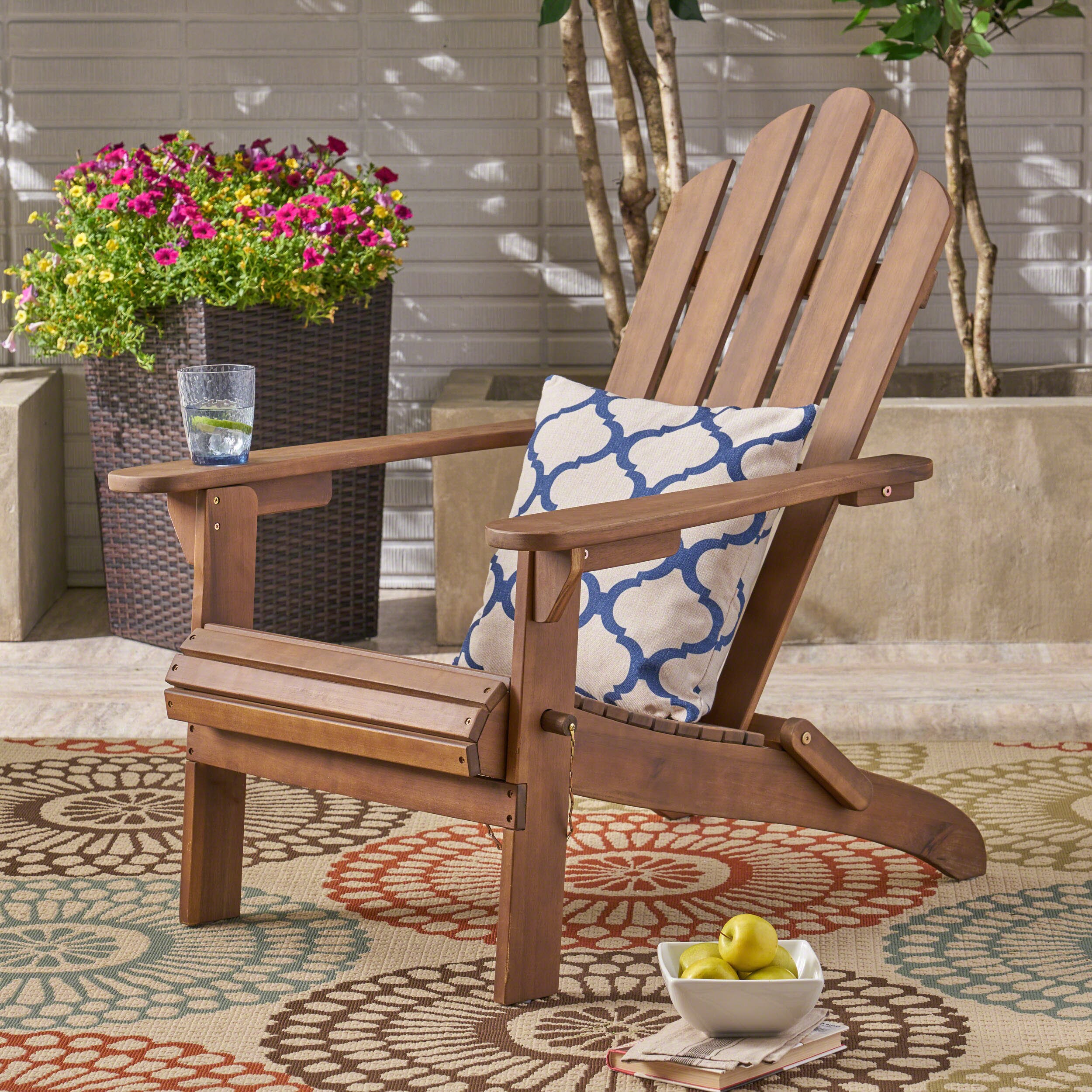 AAZJ Patio Chair Dark Brown Wood Frame Stationary Adirondack Chair with ...