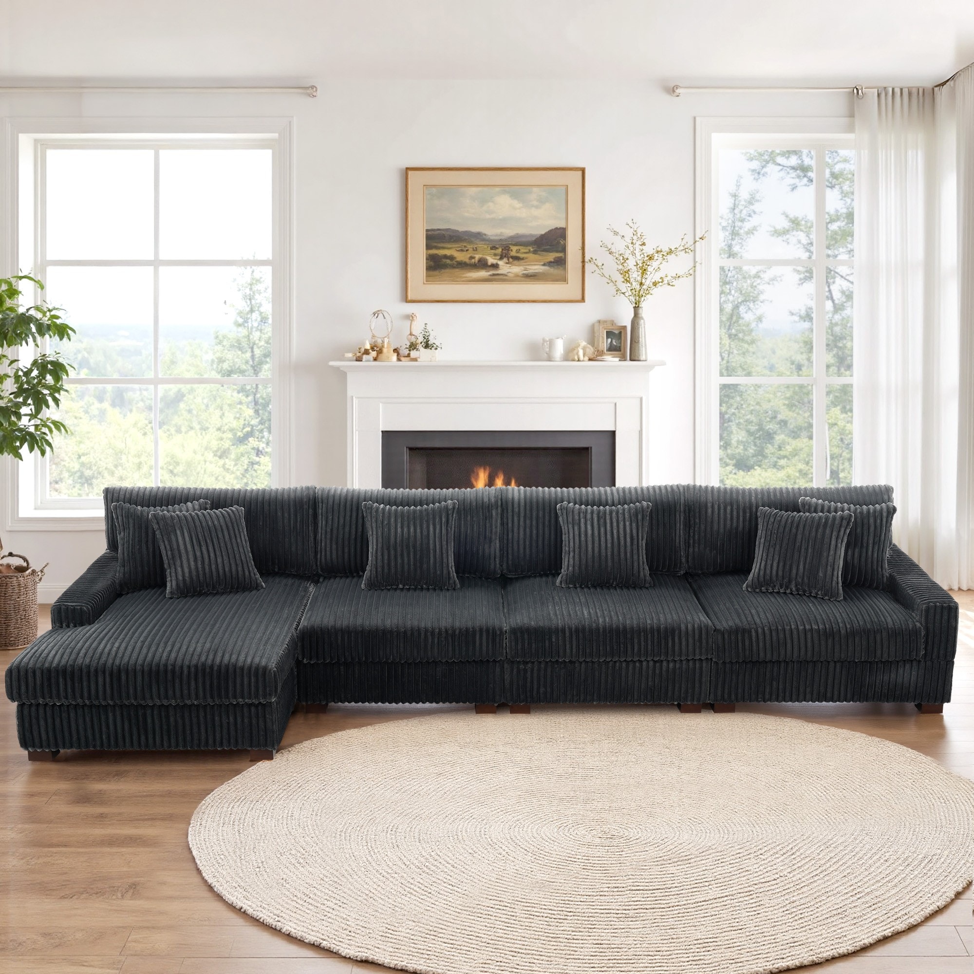 Dreamsidea Sectional Sofa 150-in W L shaped 4-Seaters Modular Sofa with ...