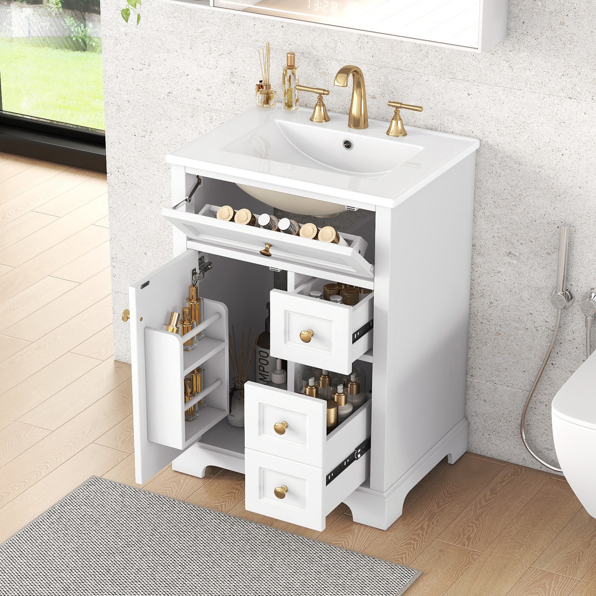 Huluwat 24 Inches White Bathroom Vanity with Sink MDF and Pinewood ...