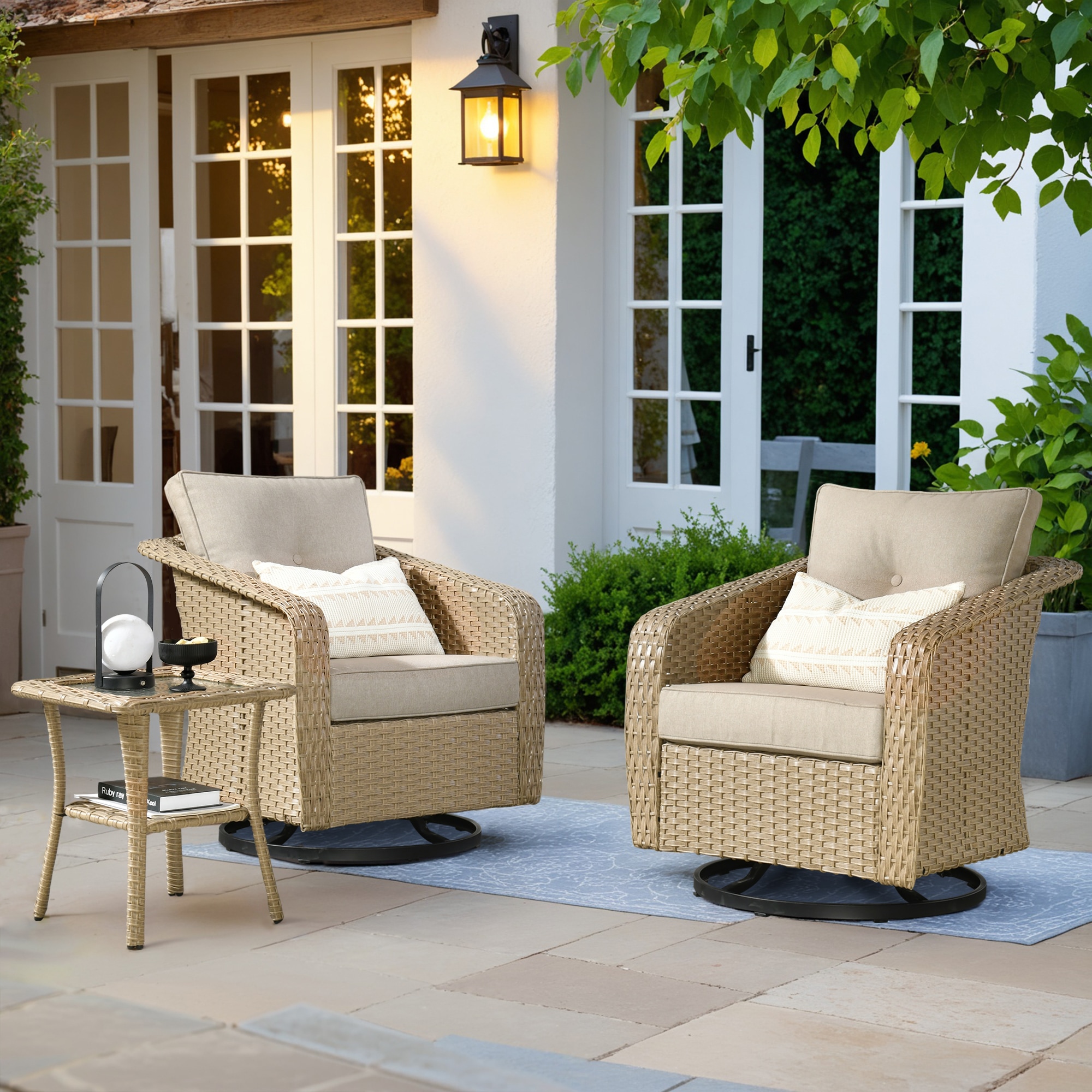 weaxty Sunvale Set of 2 Wicker Black Steel Frame Swivel rocker ...