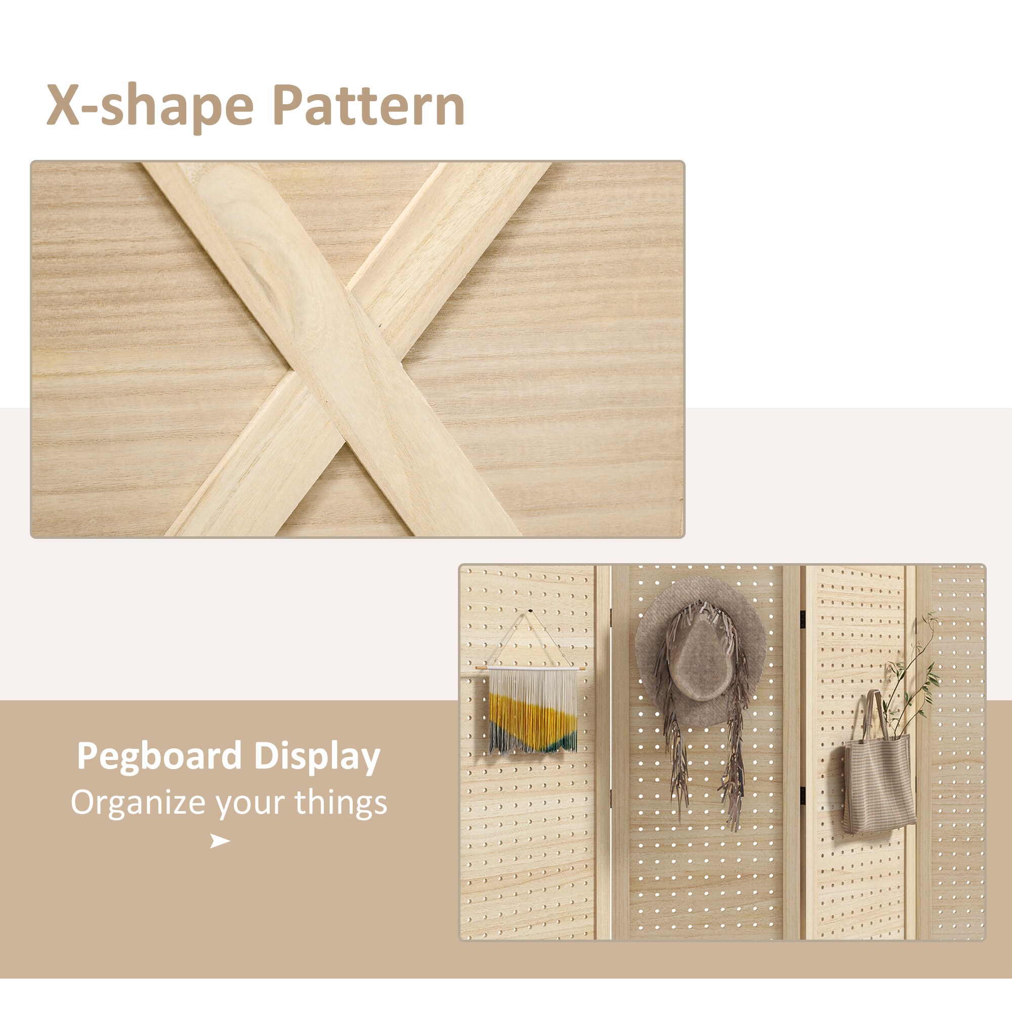 LUXEYARD 4 Panel Pegboard Room Divider with Folding Privacy Screen ...