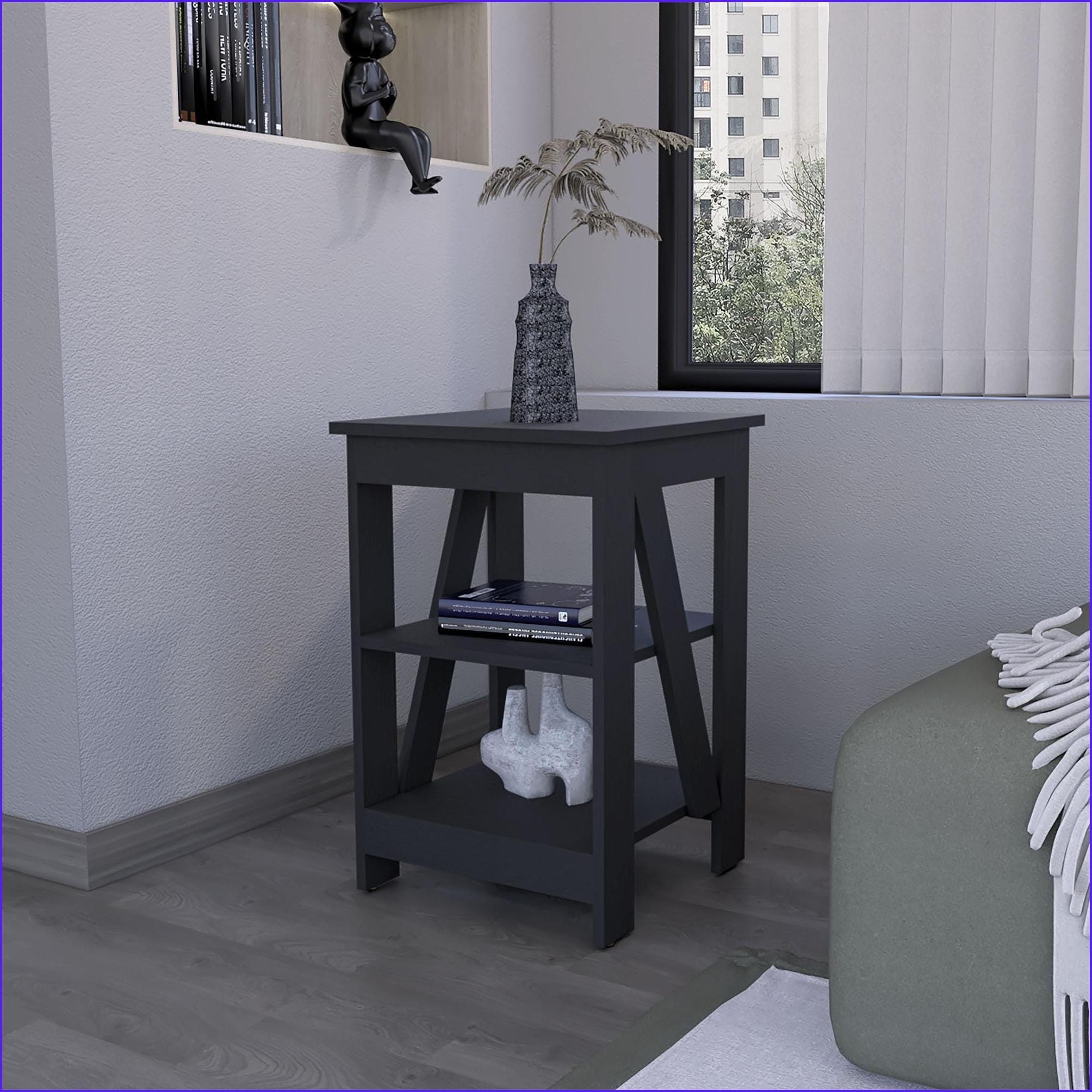 Watnature Space Saving Black Engineered Wood Coffee Table with 2 ...