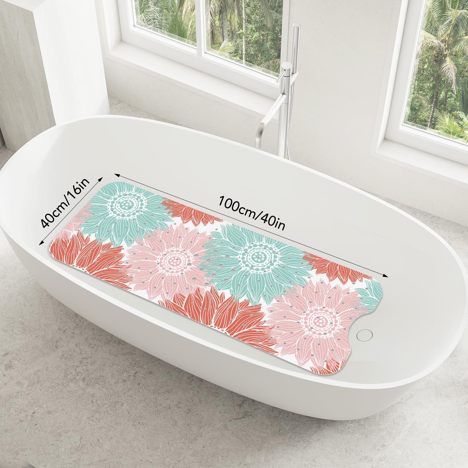 SenQWFa Extra Long Green and Pink Bath Mat for Tub Non Slip 40 x 16 ...