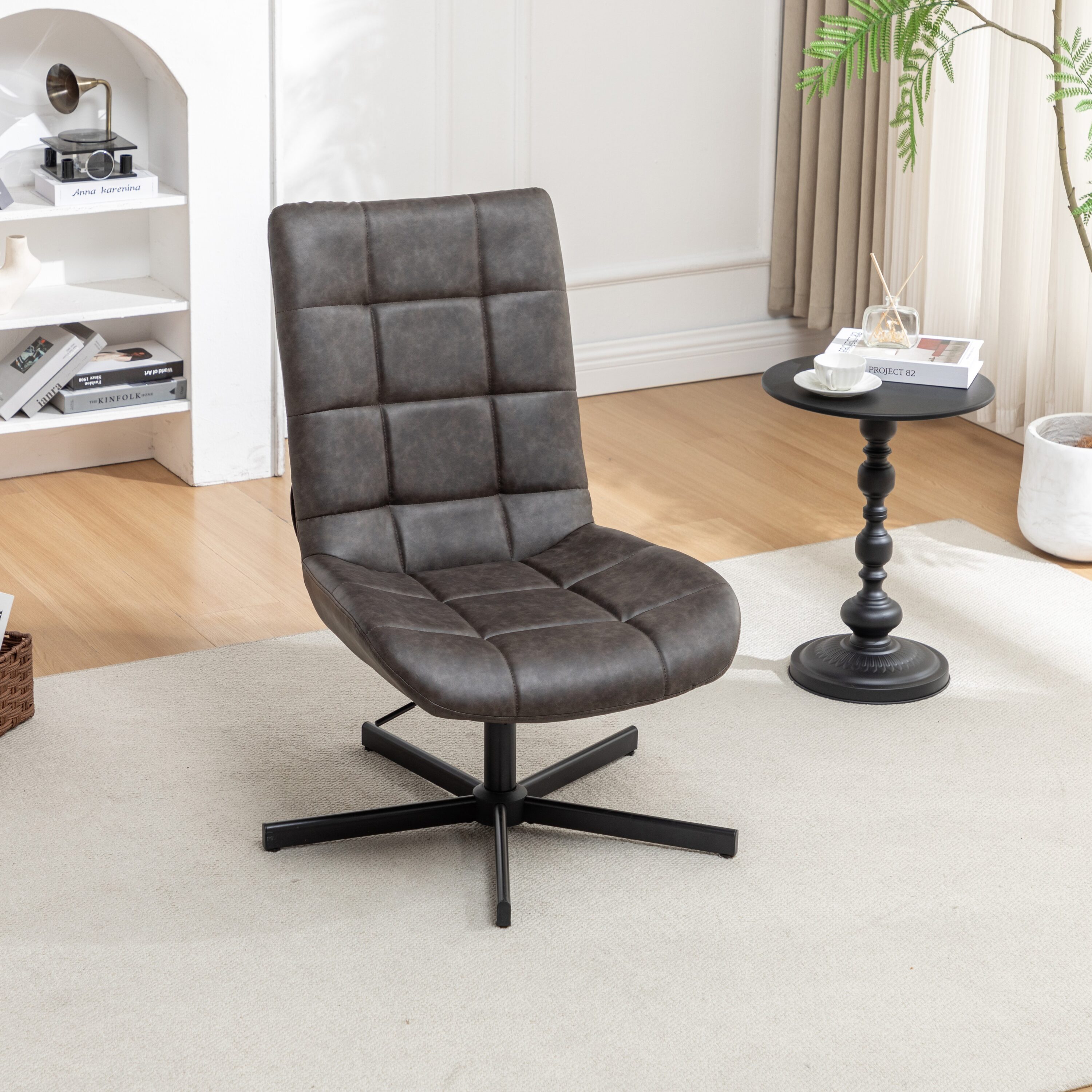 Roundhill Furniture Arlena 23.5-in W Modern Brown Faux leather Swivel ...