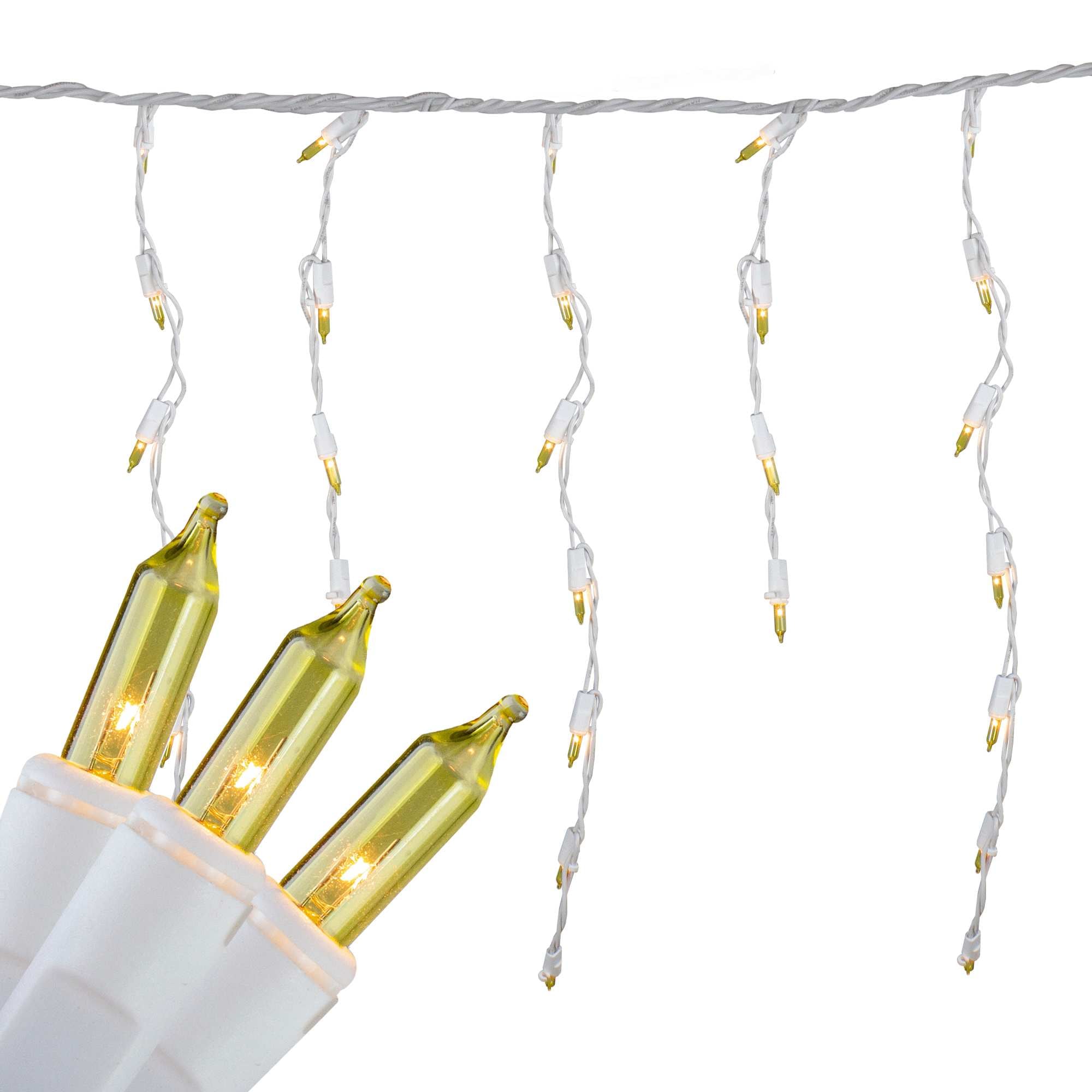 Brite Star Mini Icicle Christmas Lights - Yellow - 7.75 feet White Wire ...