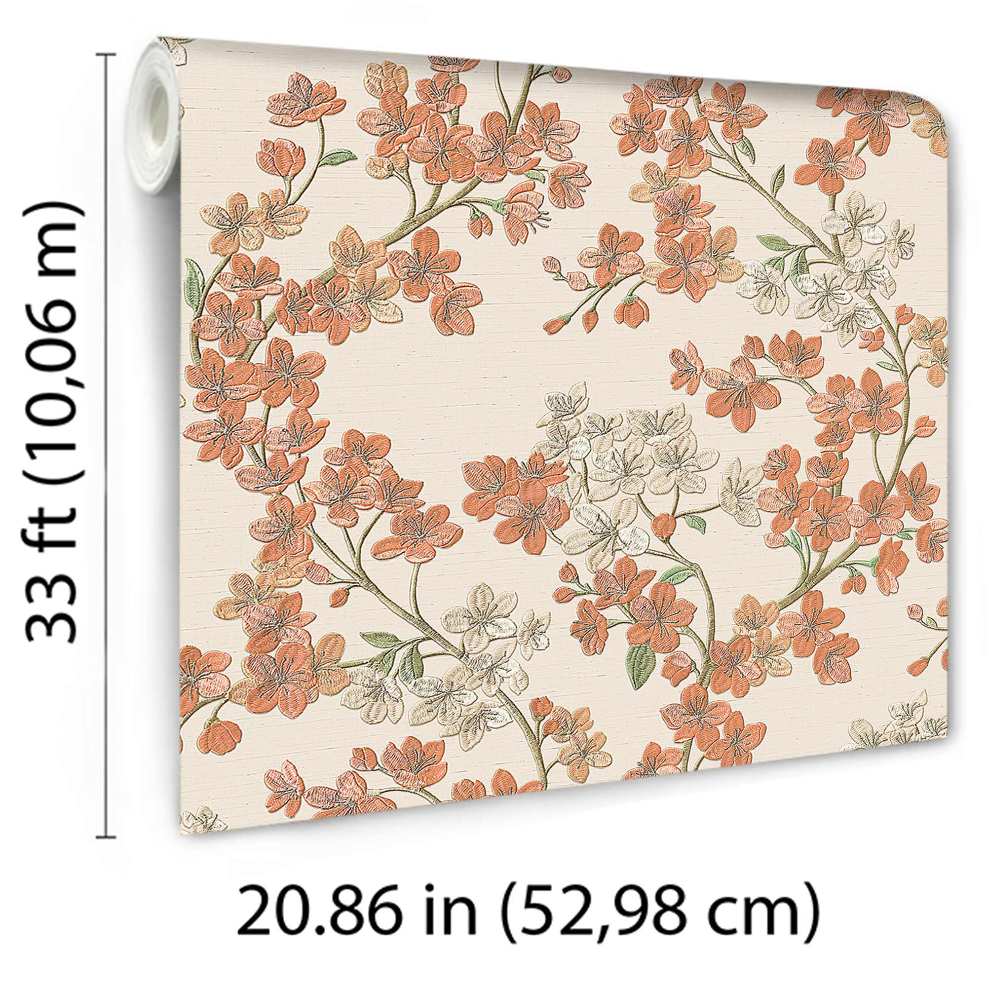 Veer Decor Embroidered Cherry Bloom Orange Wallpaper in the Wallpaper ...