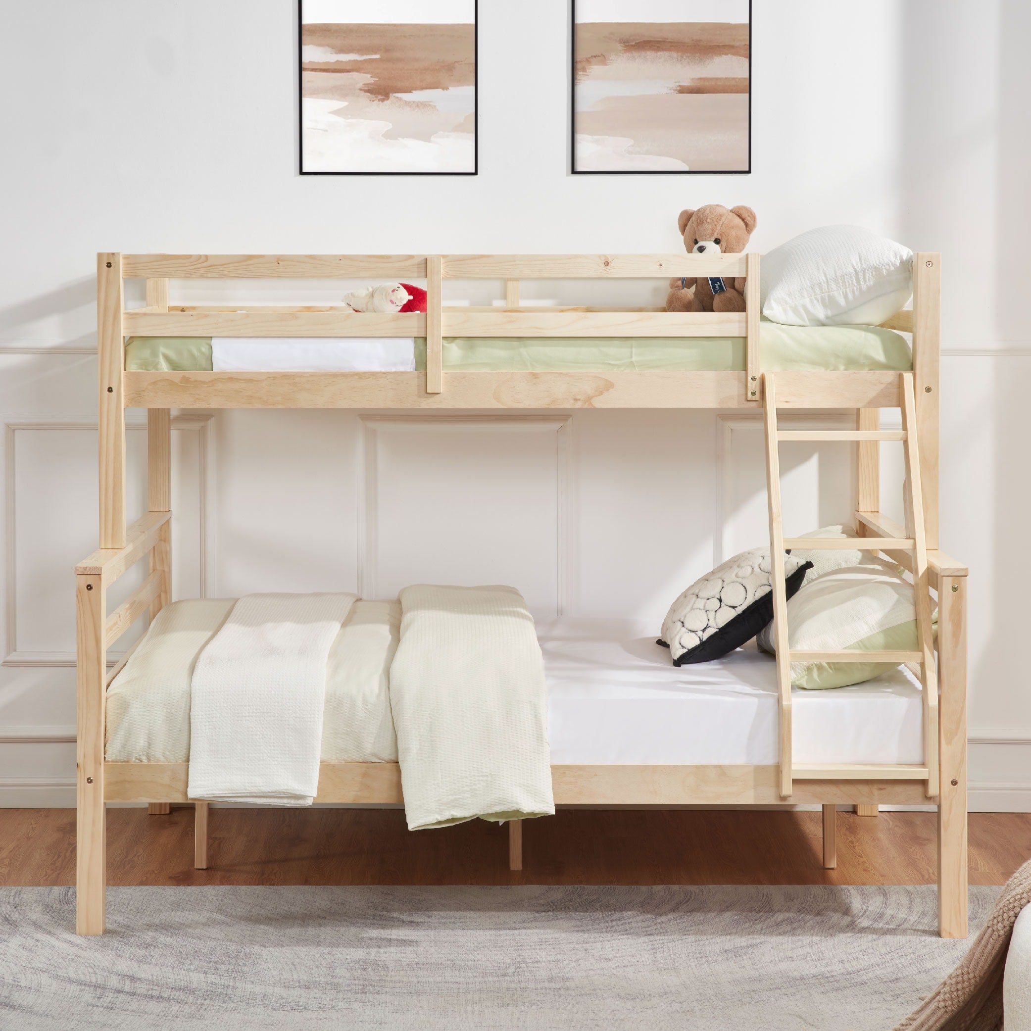 Tatayosi Twin over Full Bunk Bed with Thick Posts;Wooden Bunk Bed with ...
