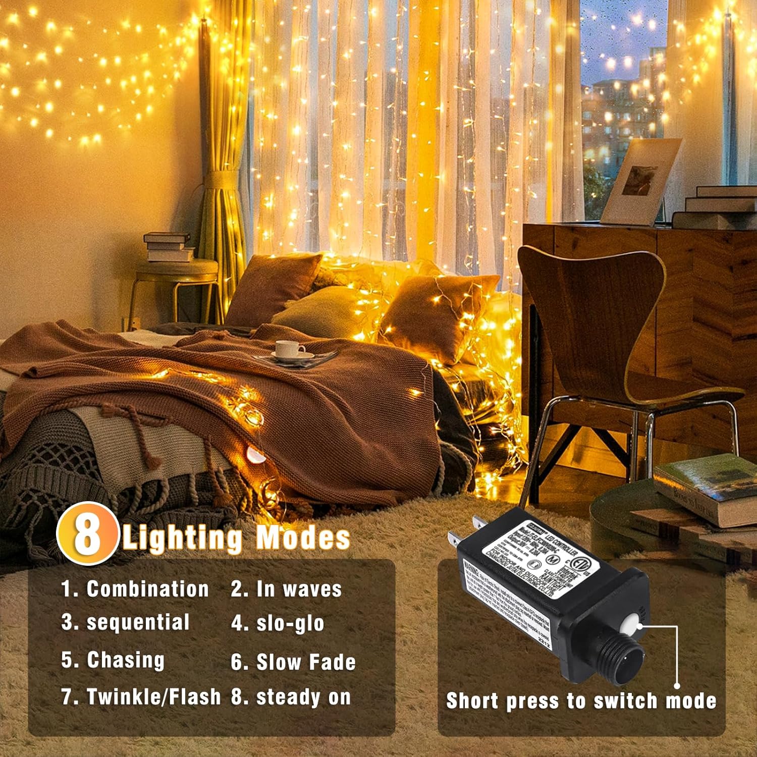 Luupatchy Warm White Christmas String Lights with 8 Modes 100FT 300 LED ...