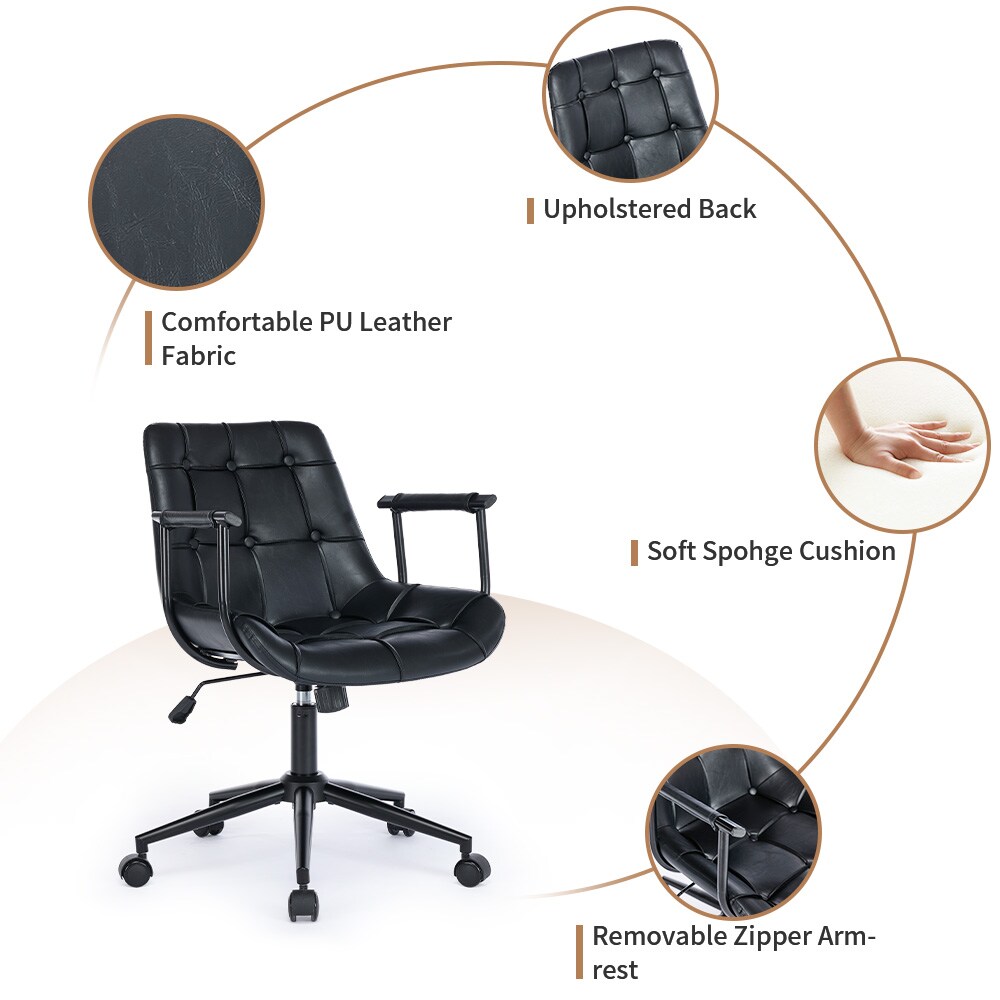 DYHOME Black Mid Back Office Chair Set of 2 Adjustable Height 360 ...