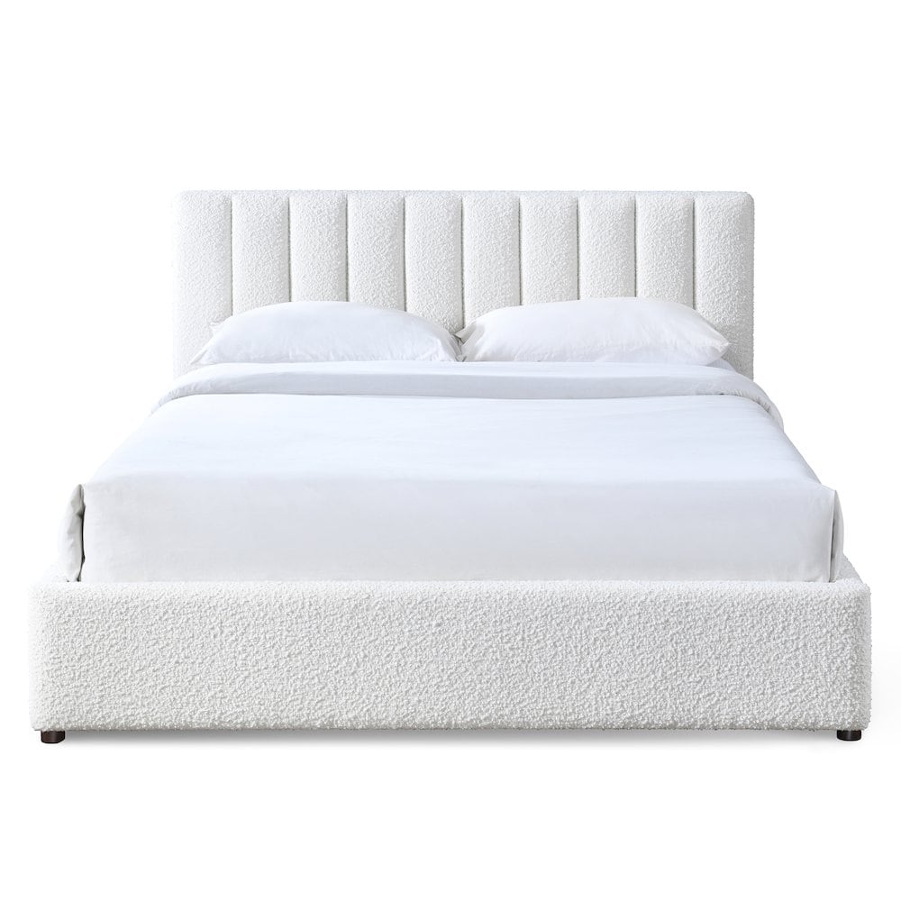 Omax Decor Jaxon Upholstered Platform Queen Bed in White Boucle Fabric ...