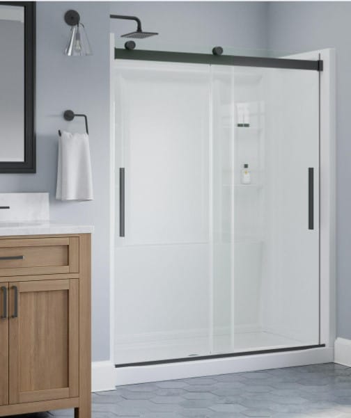 Shop Delta EverEdge Matte Black Frameless Shower Door and White Shower ...