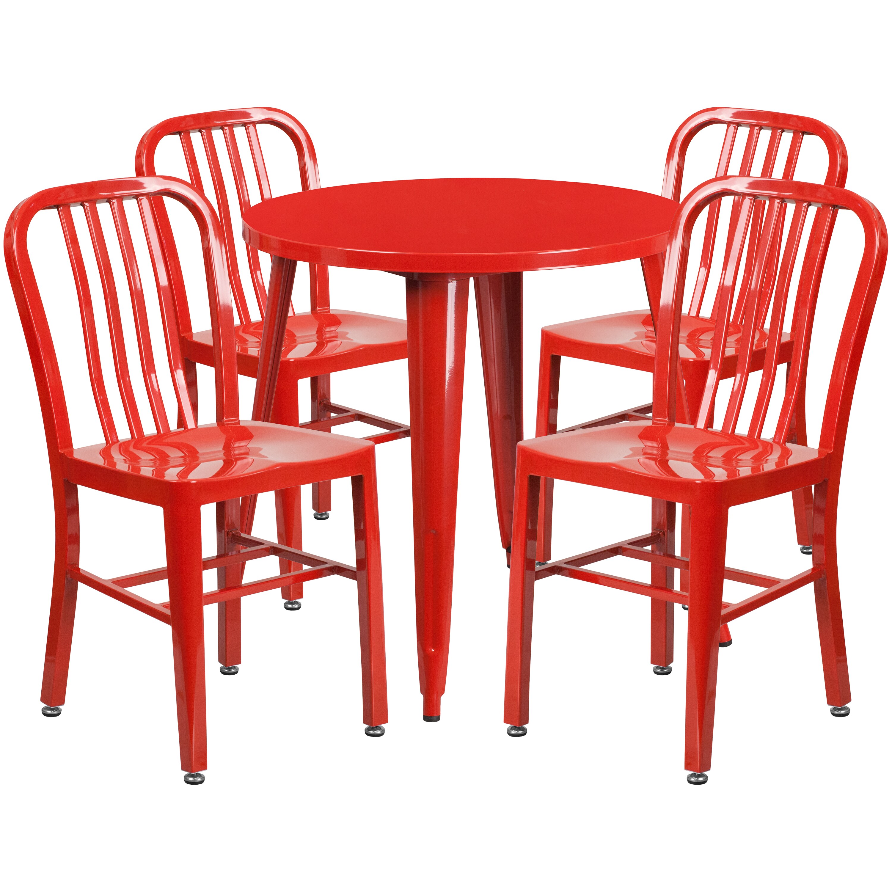 Emma + Oliver Commercial Grade 30-in Round Red Metal Table Set-4 ...
