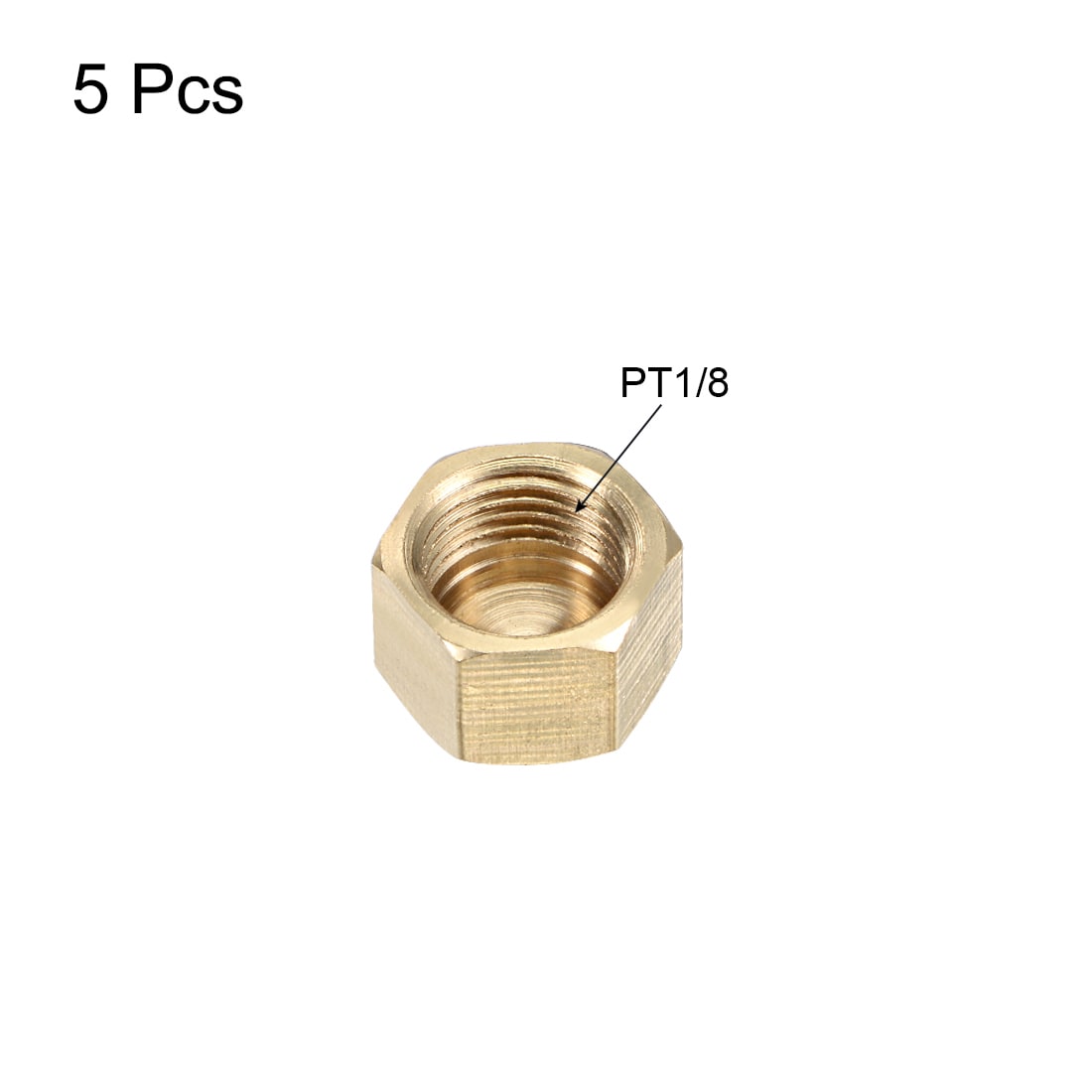 Unique Bargains 1/8-Inch Brass Cap 5pcs PT1/8 Female Pipe Fitting Hex ...
