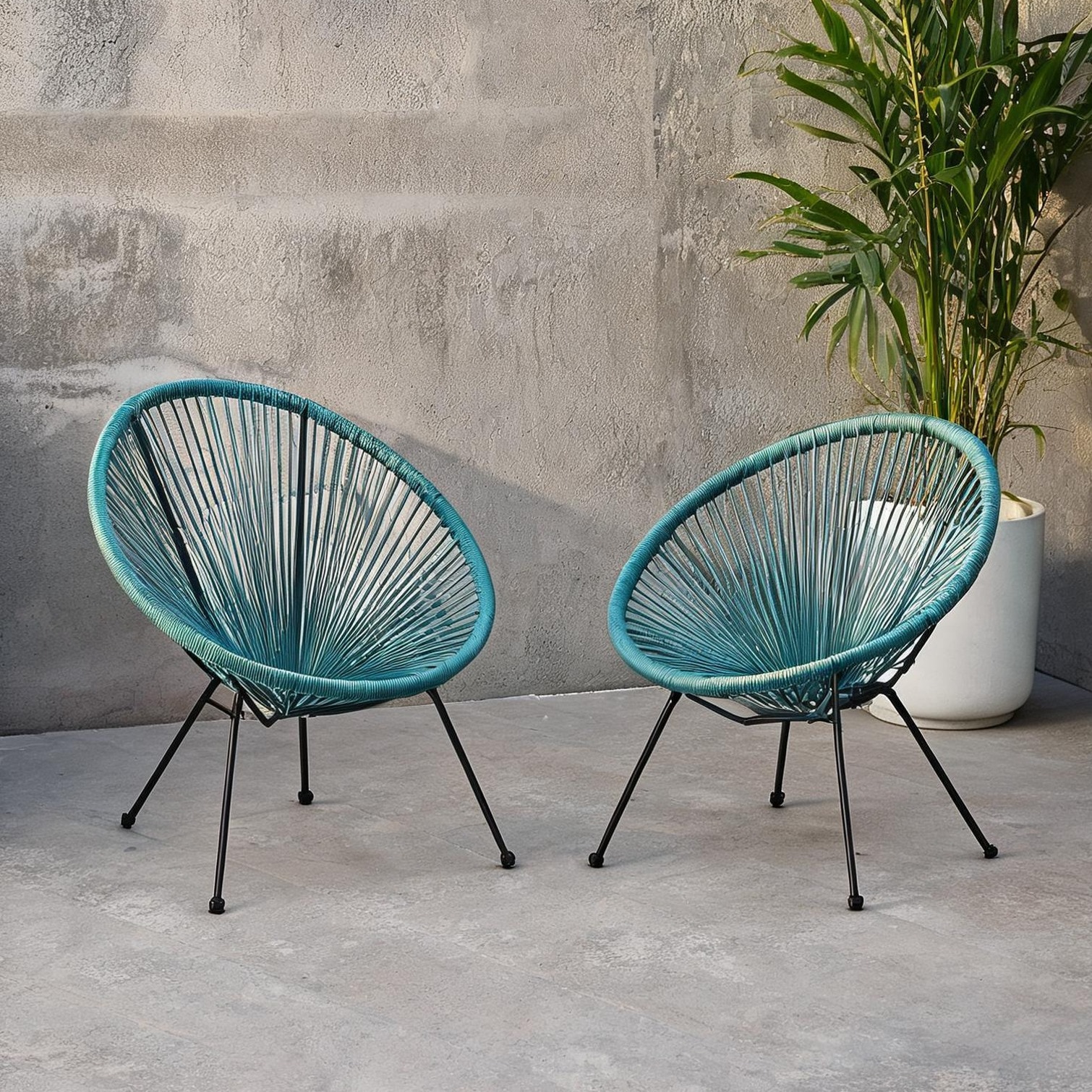 Naturefalls Set of 2 Modern PE Rattan Chairs with Steel Frame and High ...