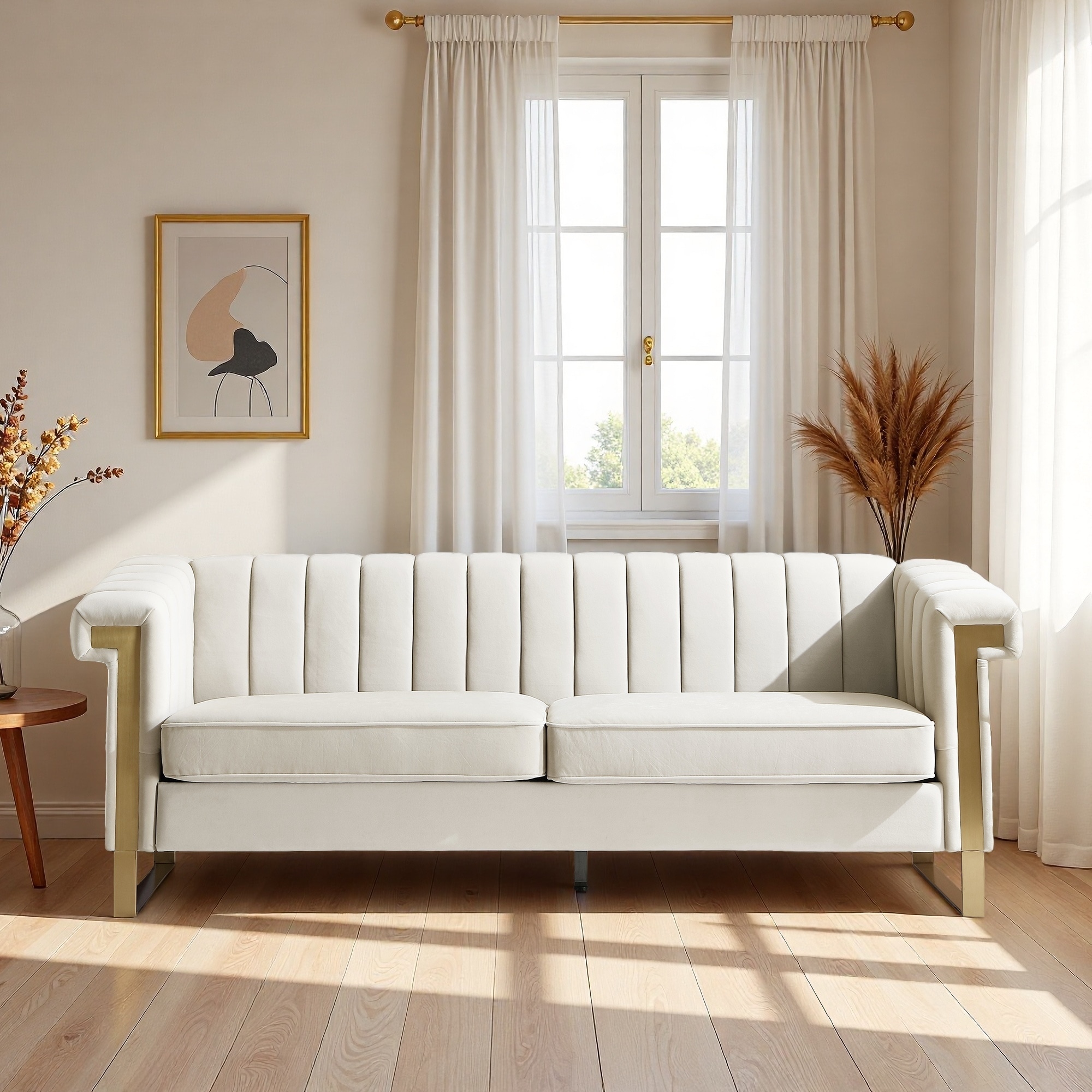 LUXEYARD FX-P81-CW2 SOFA Modern Cream Velvet Sofa with Gold Accents ...