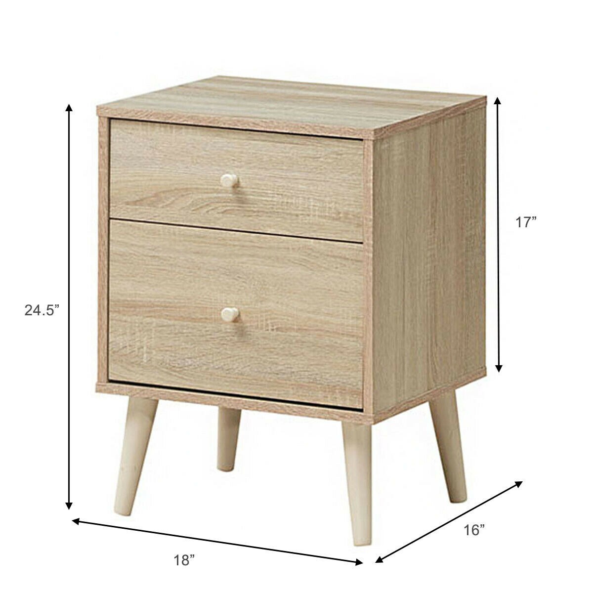 Slickblue Natural Finish Rubber Wood and MDF Nightstand with 2 Drawers ...
