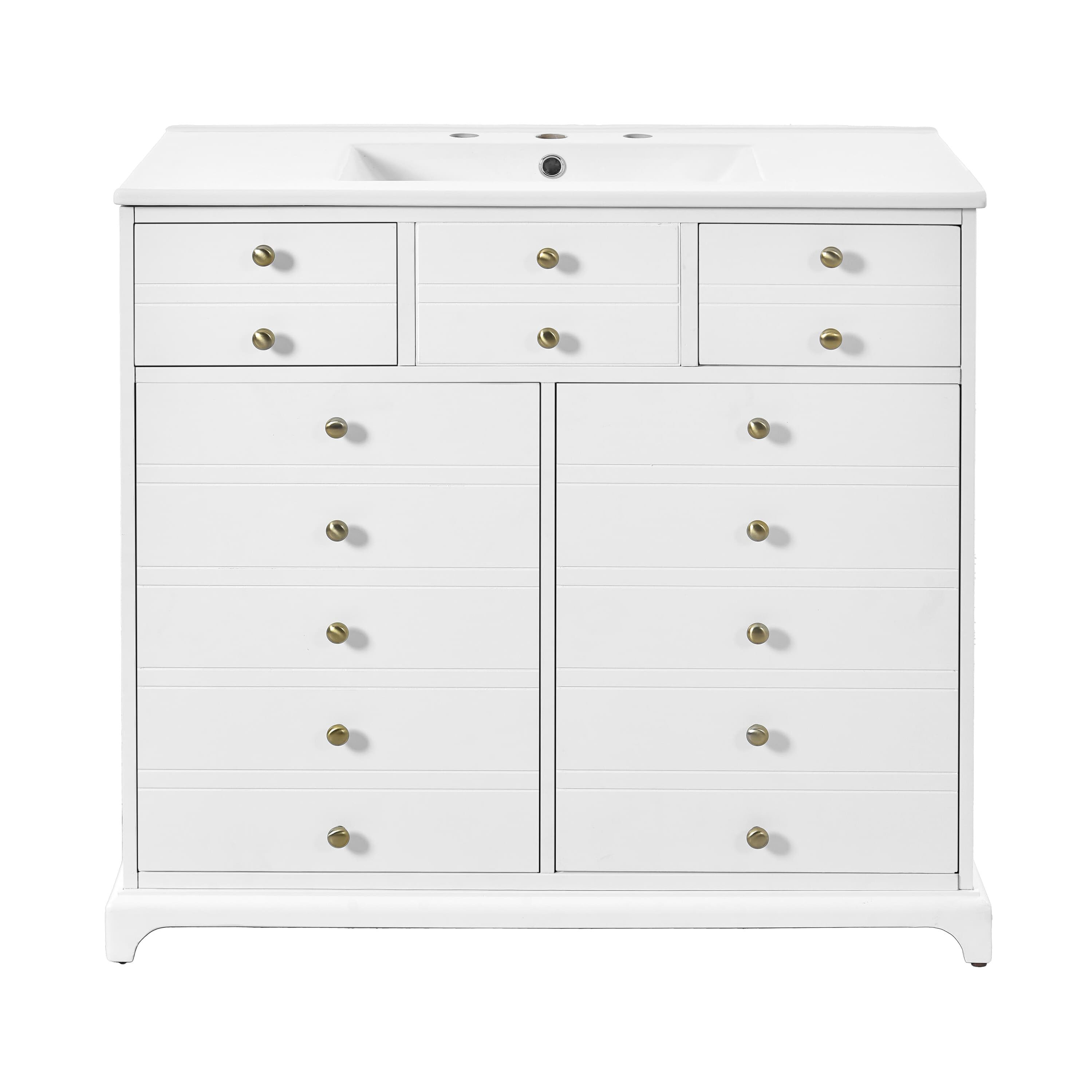 Vynxaria 36 inch Ultra White Single Sink Freestanding Bath Vanity with ...